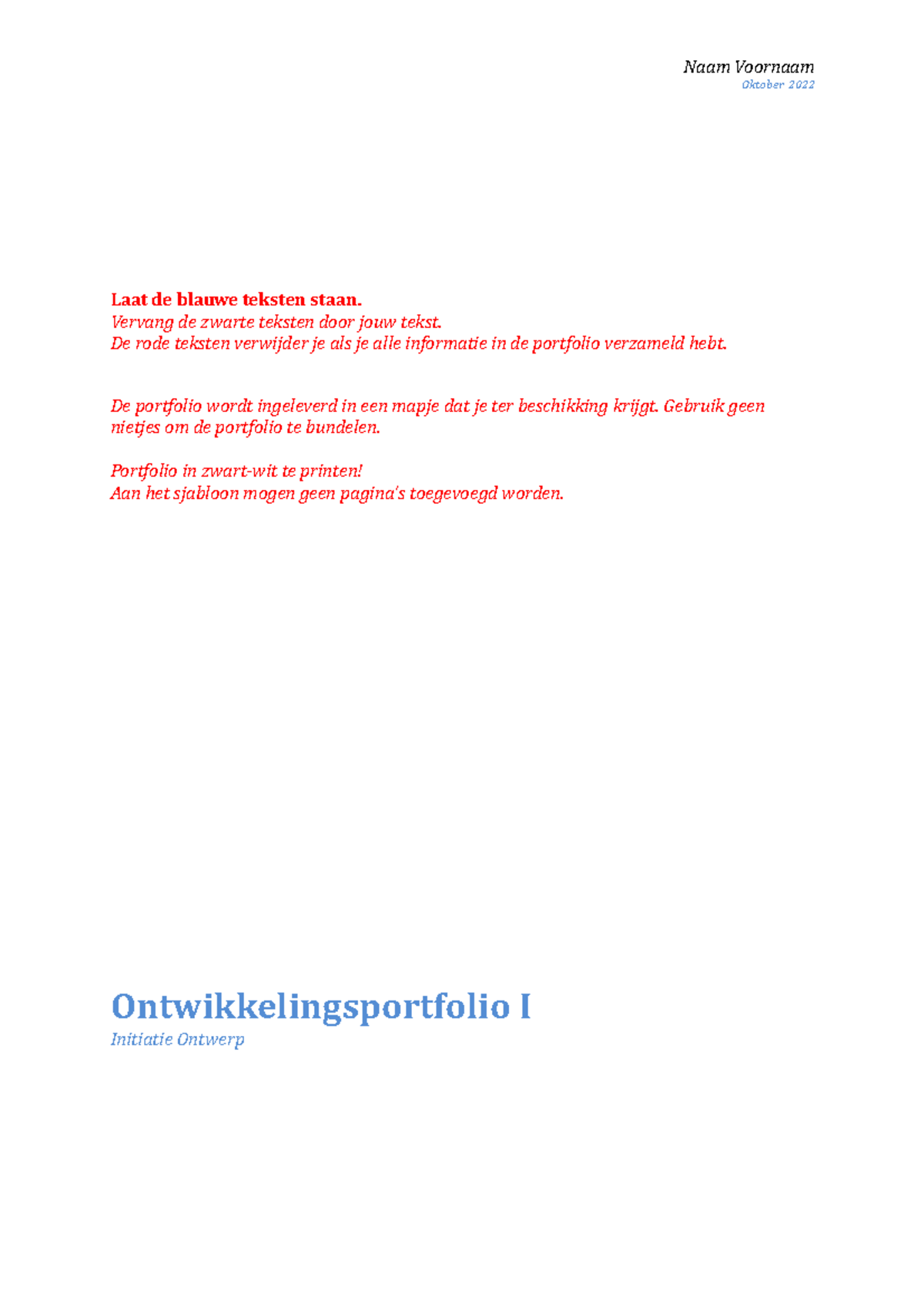 Ontwikkelingsportfolio I sjabloon 2022 - Naam Voornaam Oktober 2022 ...