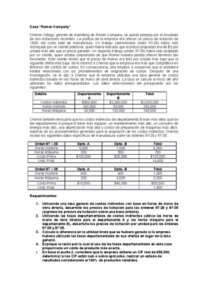 CASO Practico Costo POR Procesos - CASOS PRACTICOS DE COSTOS POR PROCESO 1. La compañía ORO ...