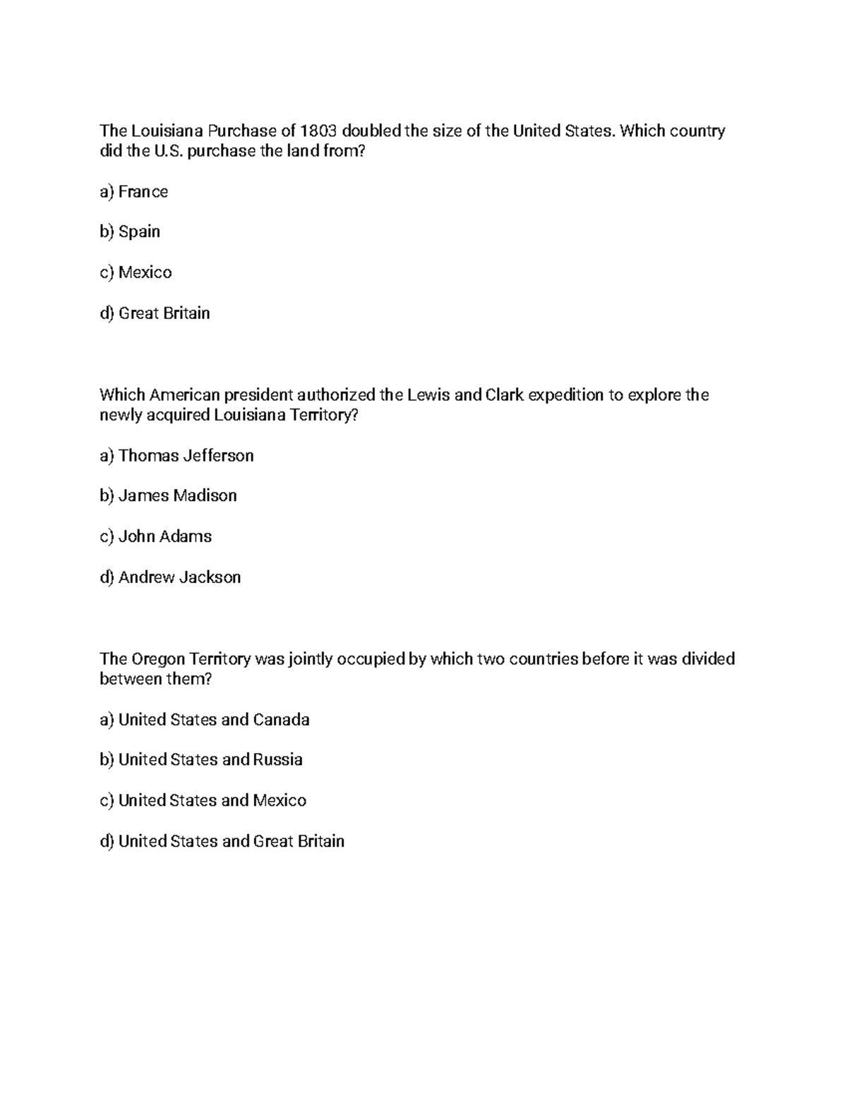 Westward Expansion and Territorial Acquisition Quiz - The Louisiana ...