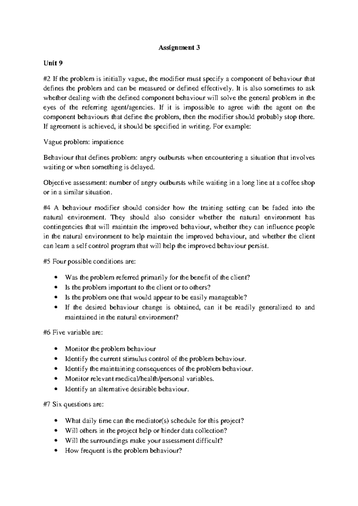 Behaviourmod Assignment 3 - Assignment 3 Unit 9 #2 If the problem is ...