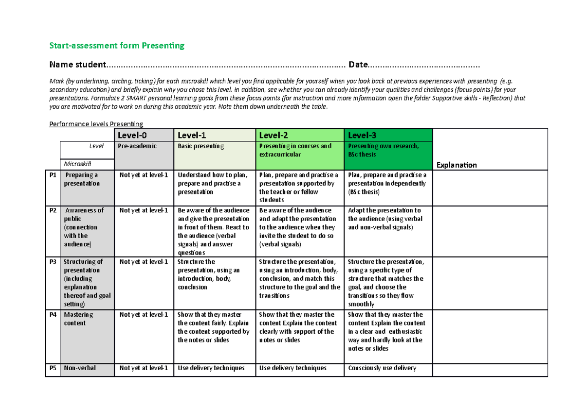 Start-assessment form Presenting F - Start-assessment form Presenting ...