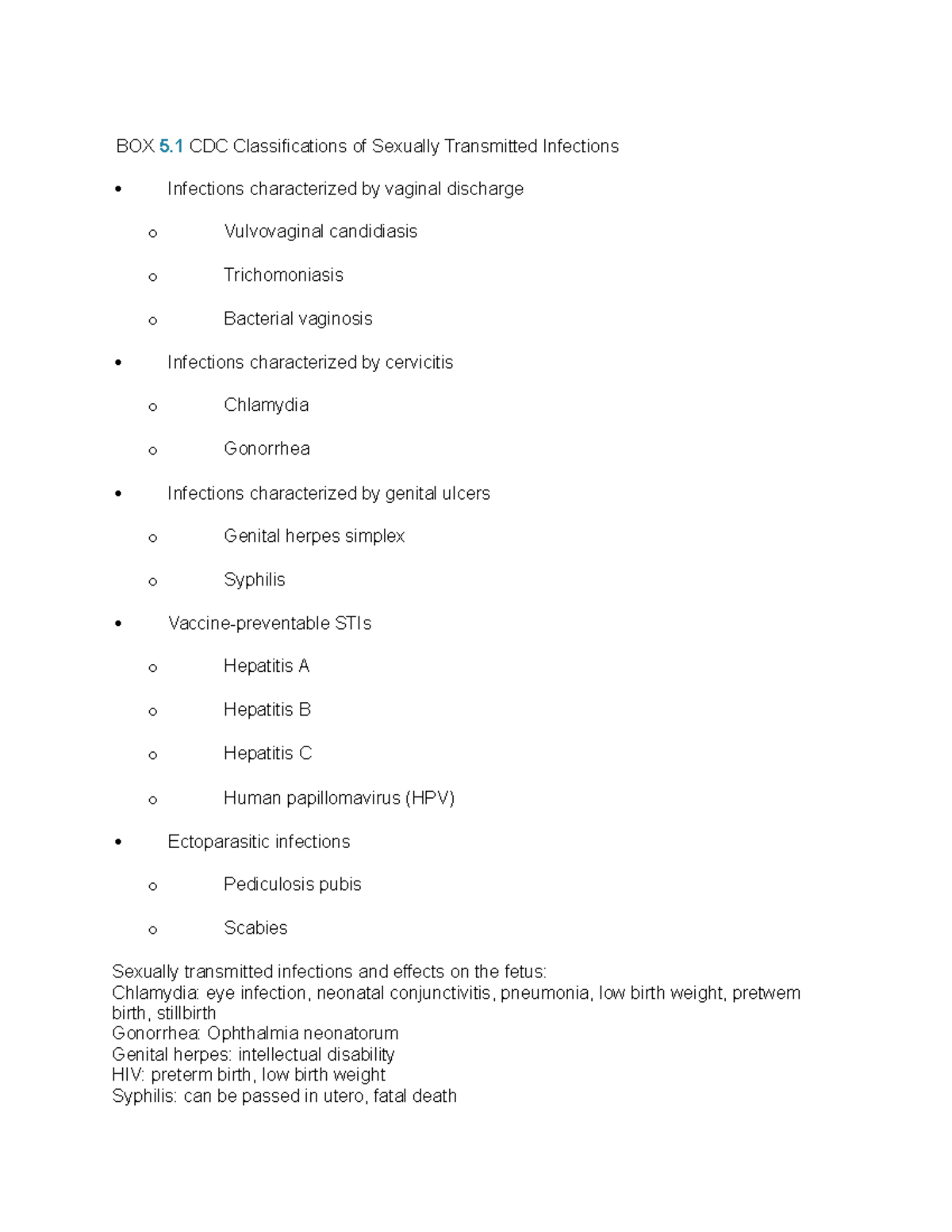 CDC Classifications of Sexually Transmitted Infections - Studocu