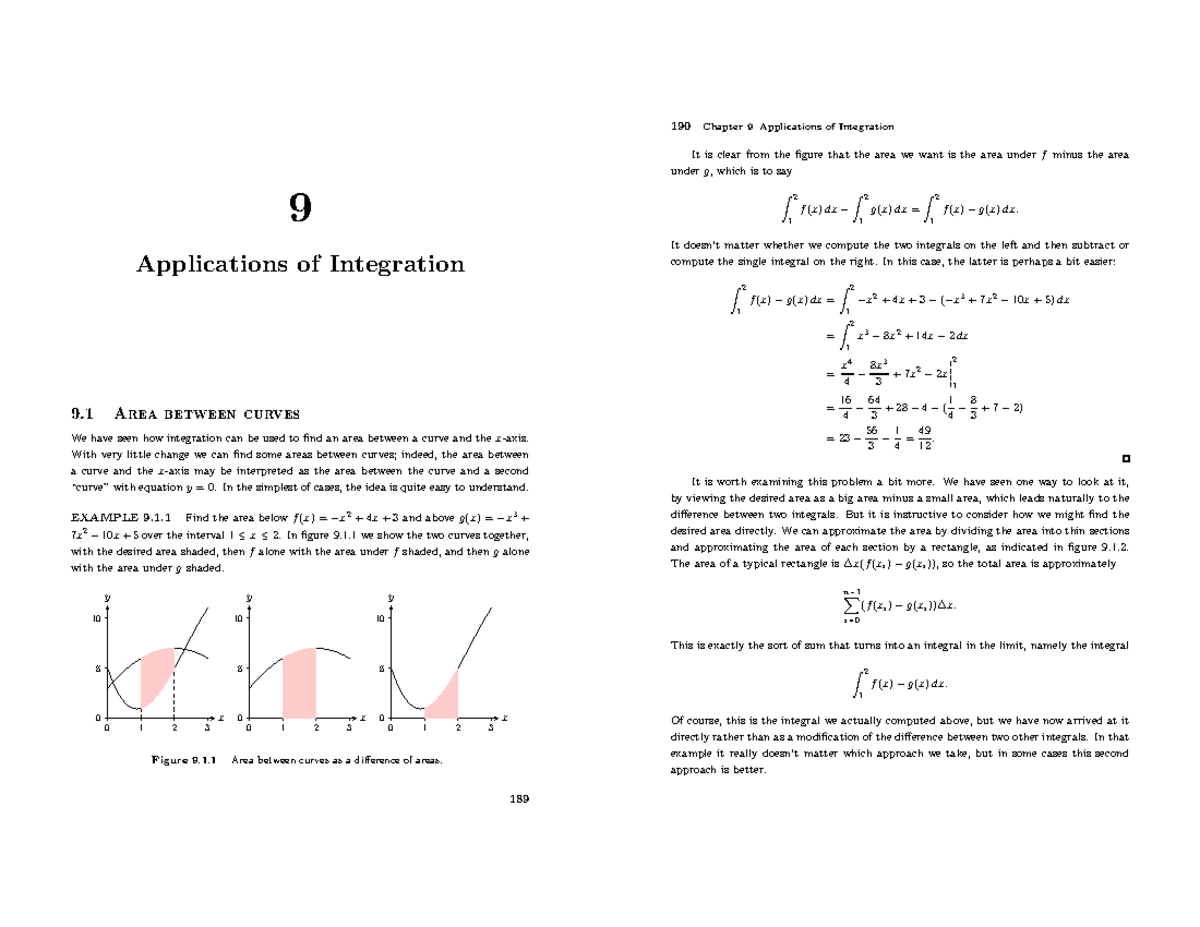 Calculus 09 Applications of Integration 2up - 9 Applications of ...
