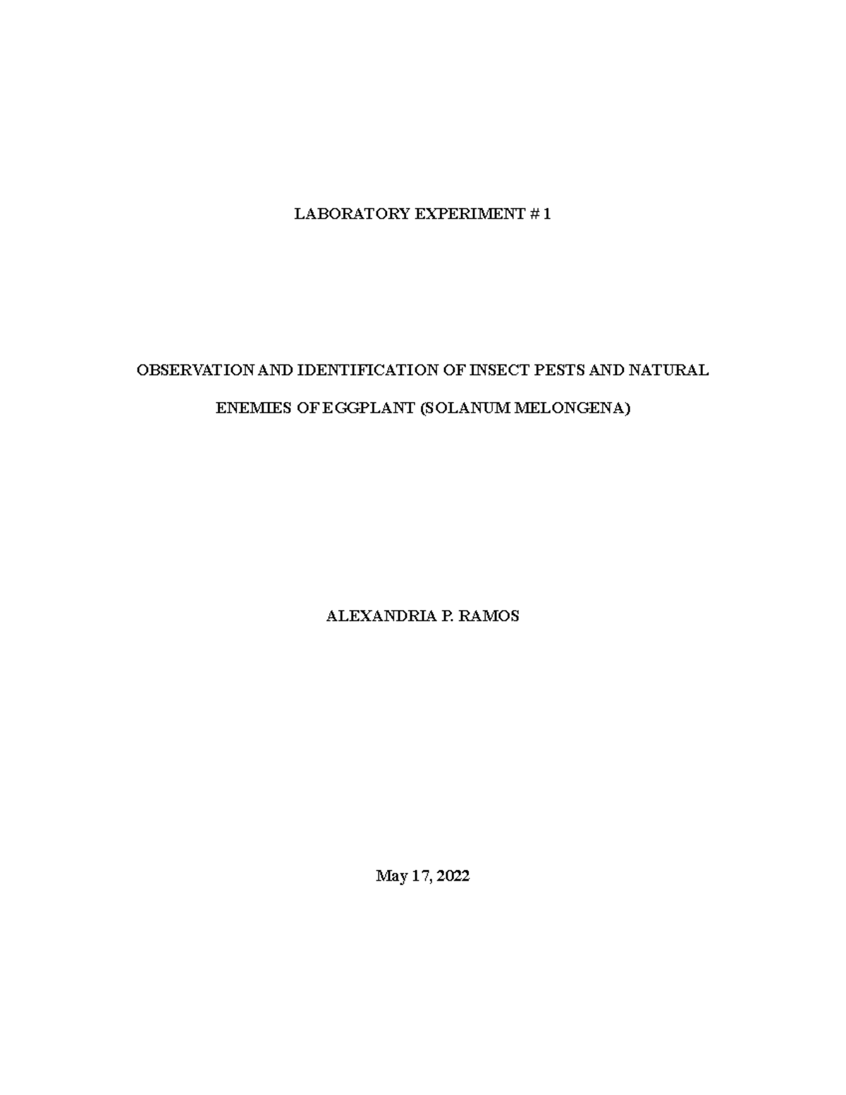 Laboratory Experiment - LABORATORY EXPERIMENT # 1 OBSERVATION AND ...