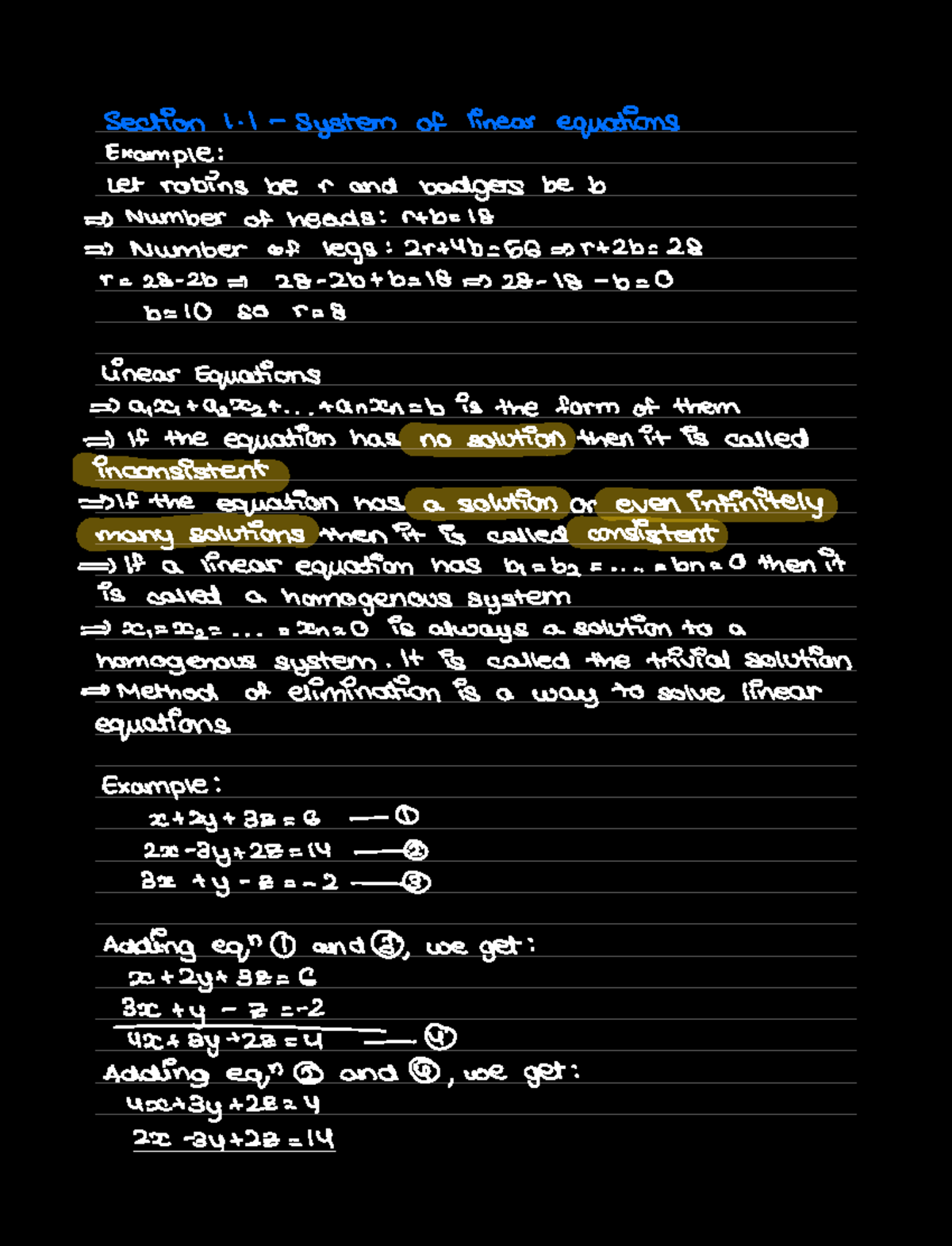 Unit 1 Linear Equations and Matrices - Section l l system of linear ...