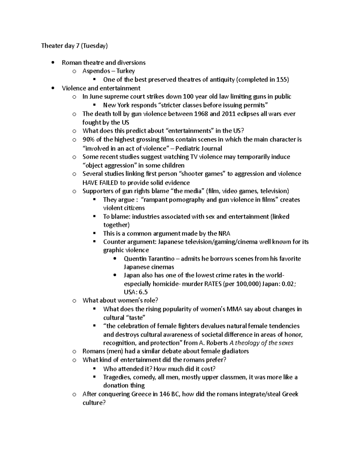 Theater day 7 - lecture notes - Theater day 7 (Tuesday) Roman theatre ...