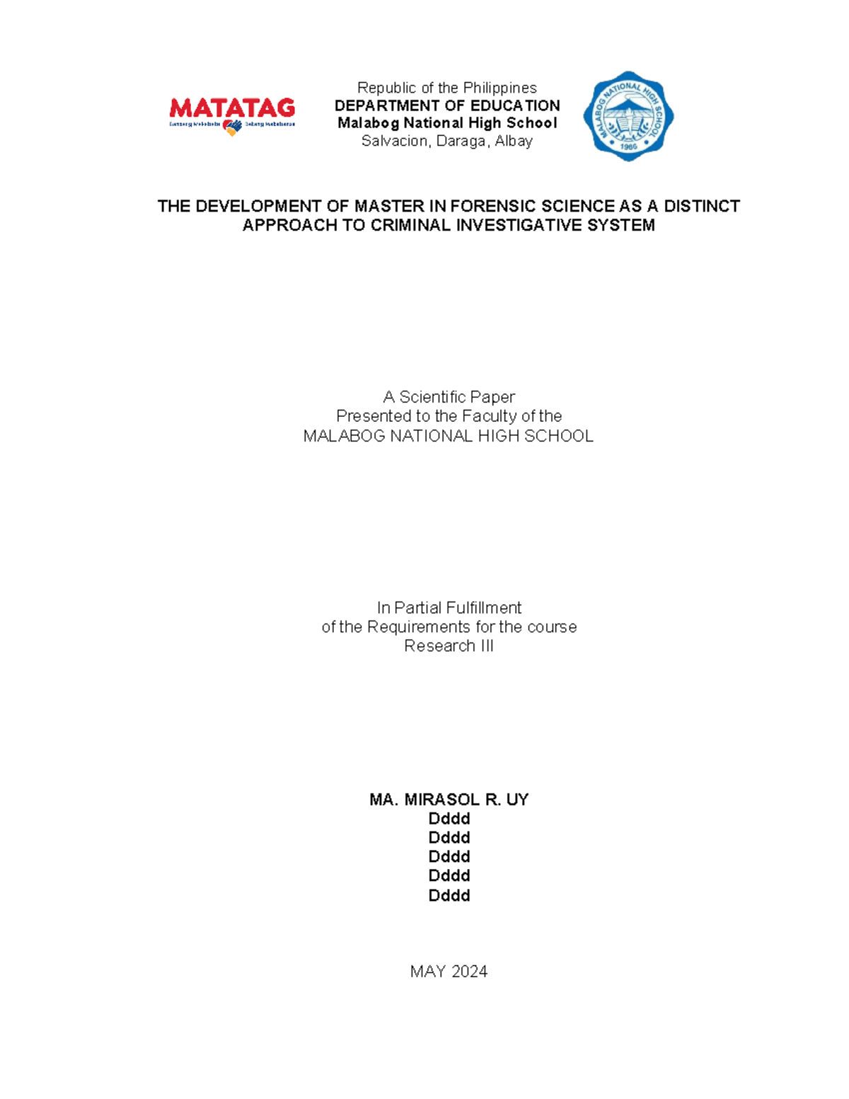 Cover-page - free - BSed Science - THE DEVELOPMENT OF MASTER IN ...