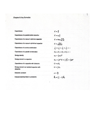 Physics 2 key formula sheet ch1-3 - PHYS 152 - Studocu