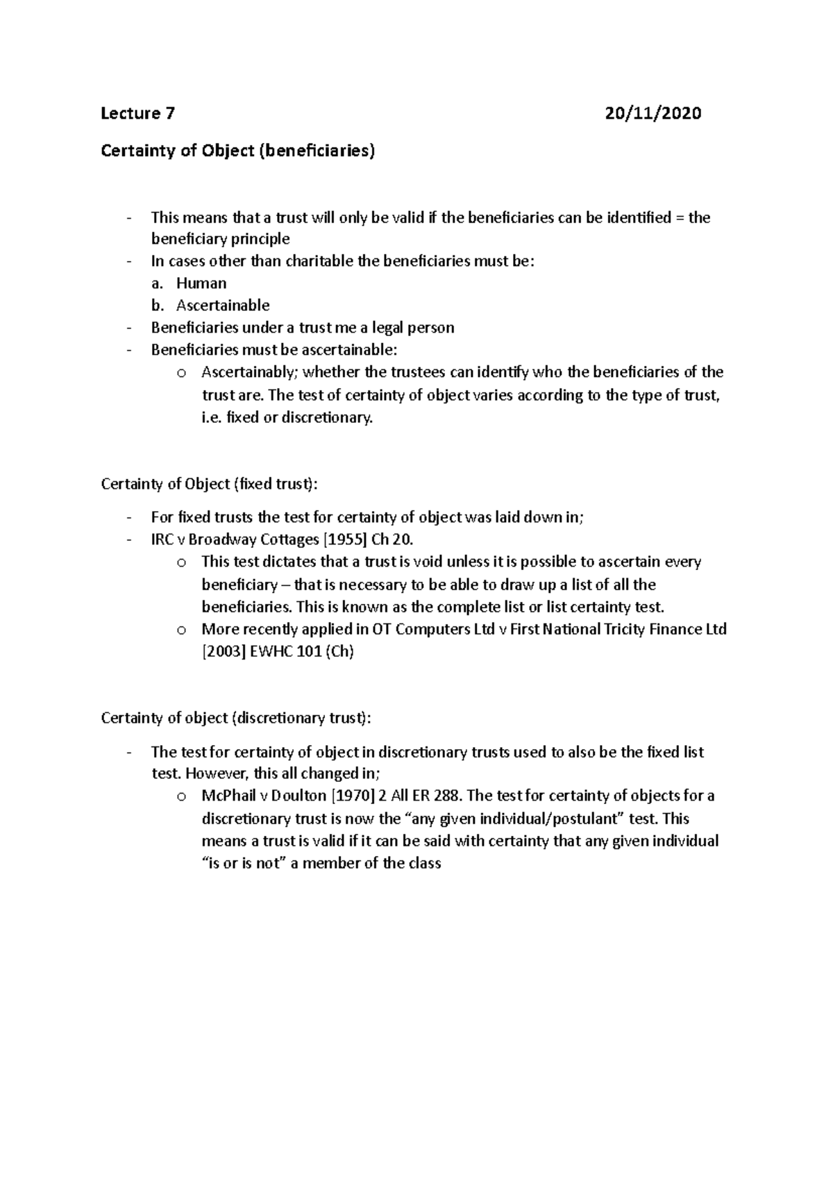 Lecture 7 - certainty of object - Lecture 7 20/11/ Certainty of Object ...