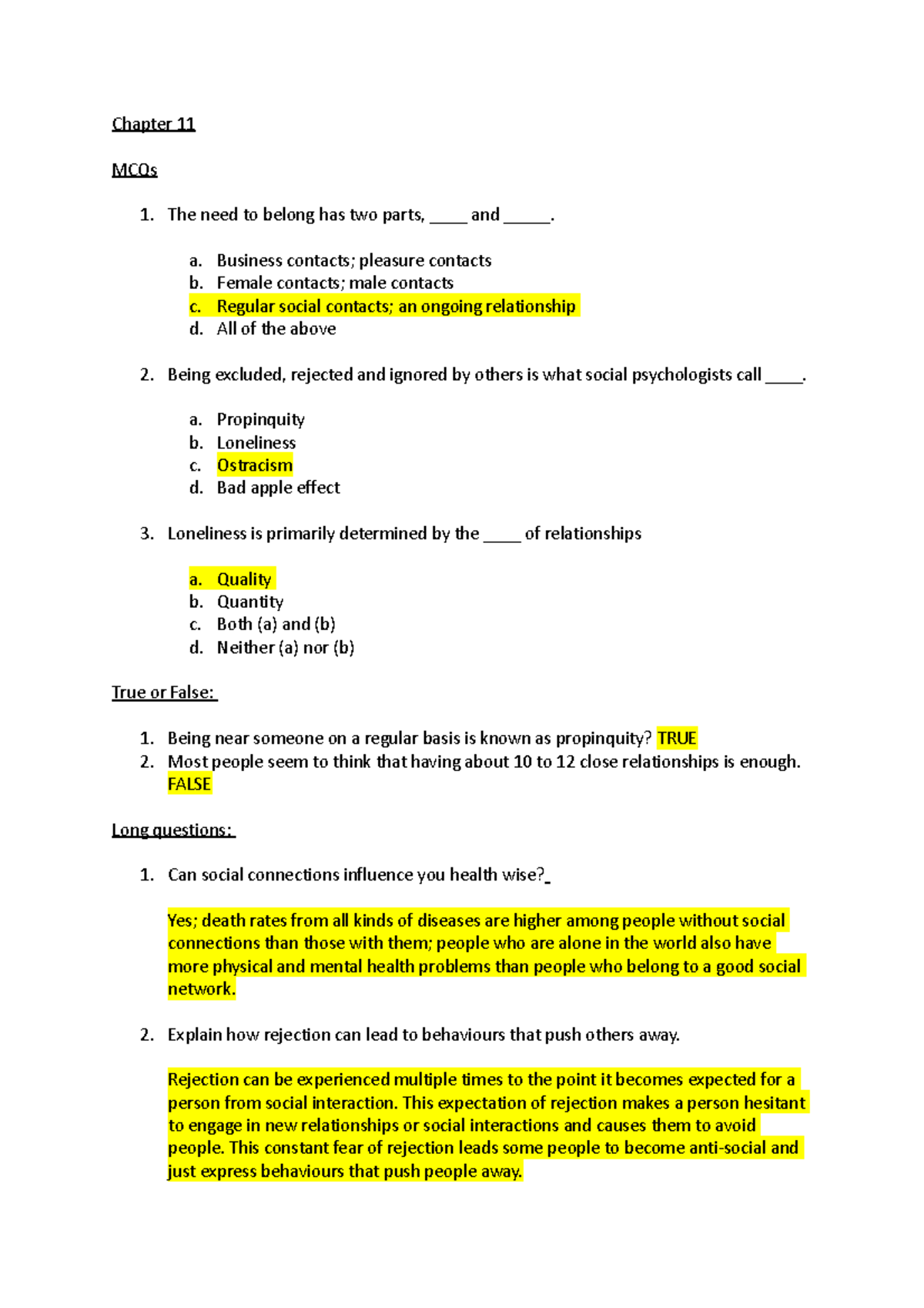 Mock Test 4 - Chapter 11 and 12 - Chapter 11 MCQs The need to belong ...