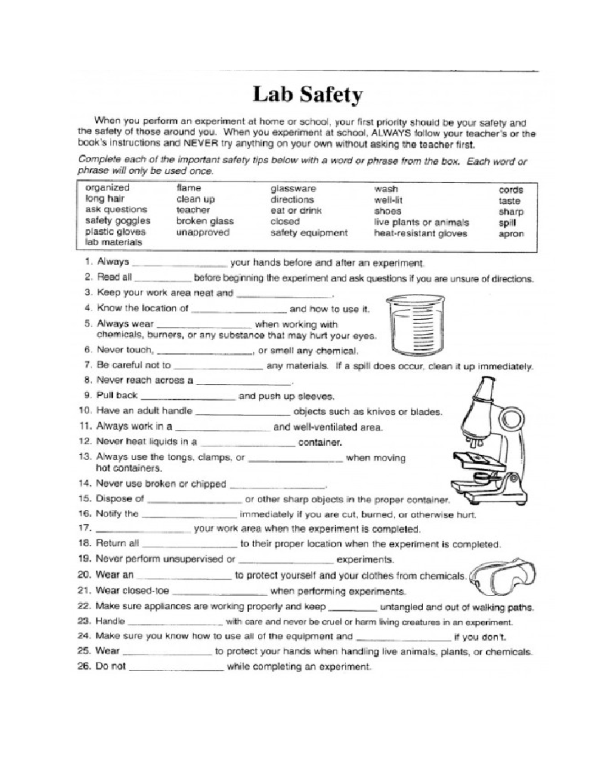 Labsafety fill in blank and word search - PED3106 - Studocu