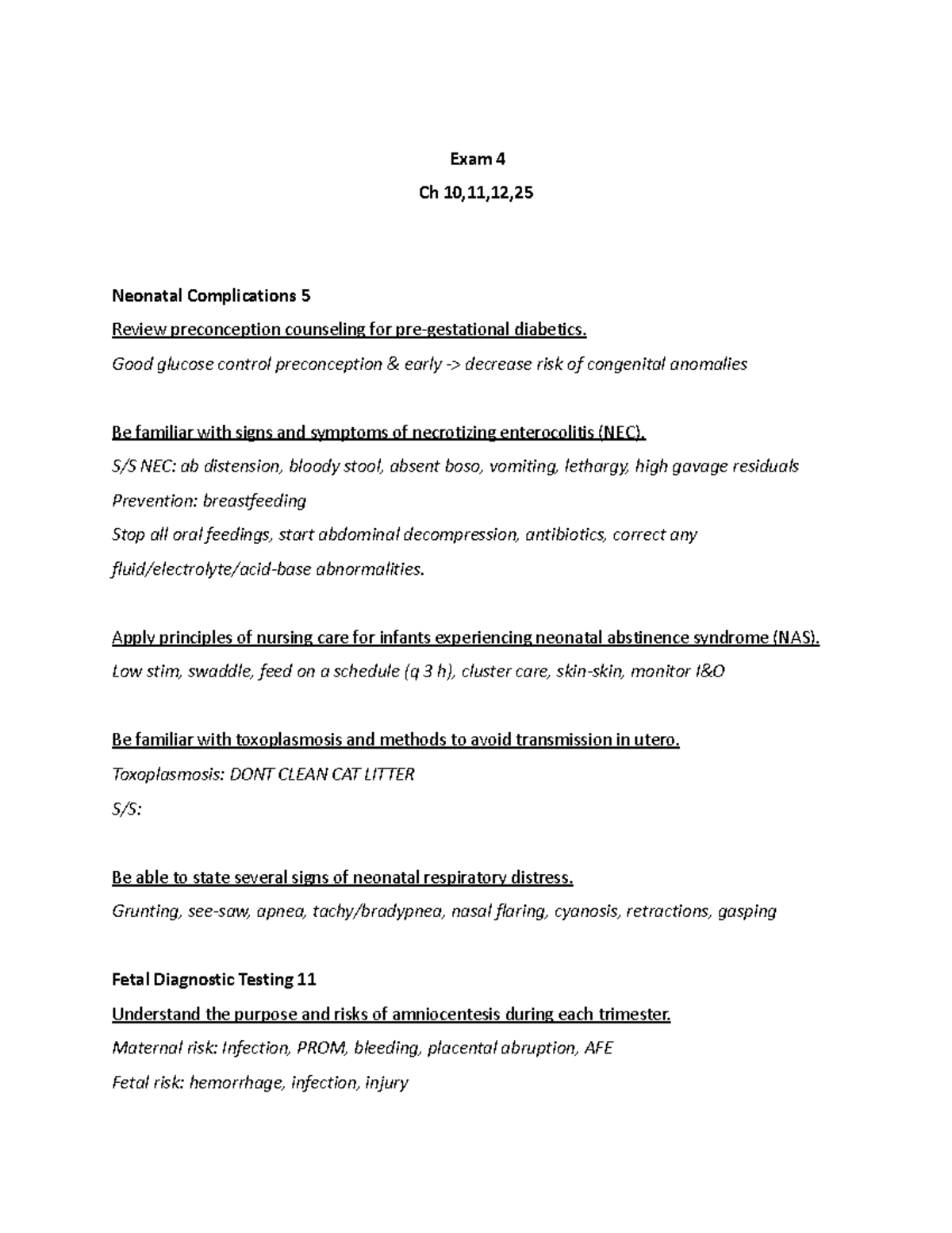 Mom Baby E4 SG - Exam 4 Study Guide - Exam 4 Ch 10,11,12, Neonatal ...