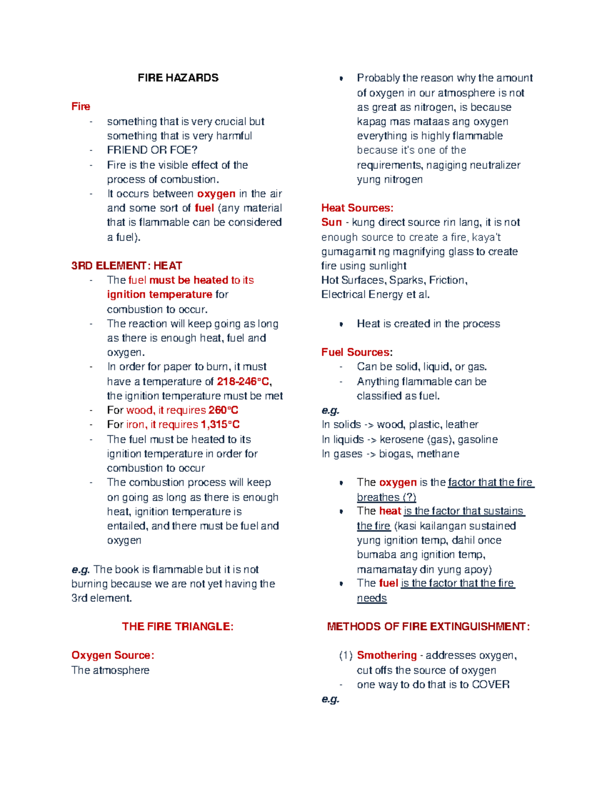 FIRE- Hazards - DRRM NOTES for grade 12 students - Fire FIRE HAZARDS ...