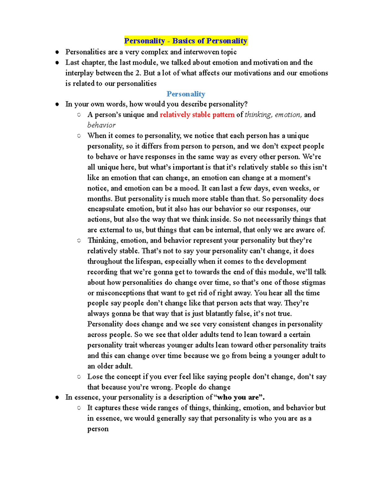 Module 9: Personality - Personality - Basics of Personality ...