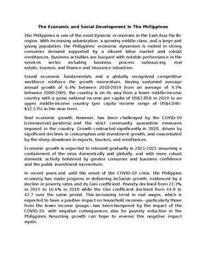The Economic And Social Development In The Philippines - With ...