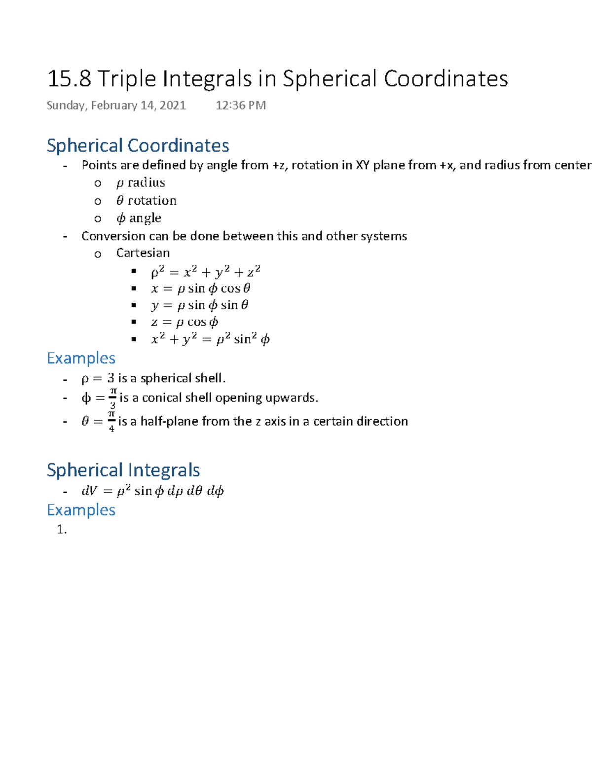 15.8 Triple Integrals in Spherical Coordinates - Spherical Coordinates ...