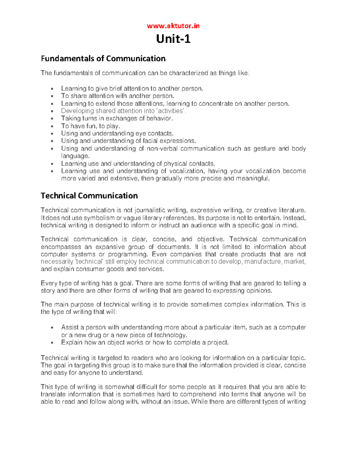 Professional Communication Notes - Unit- Fundamentals of Communication ...