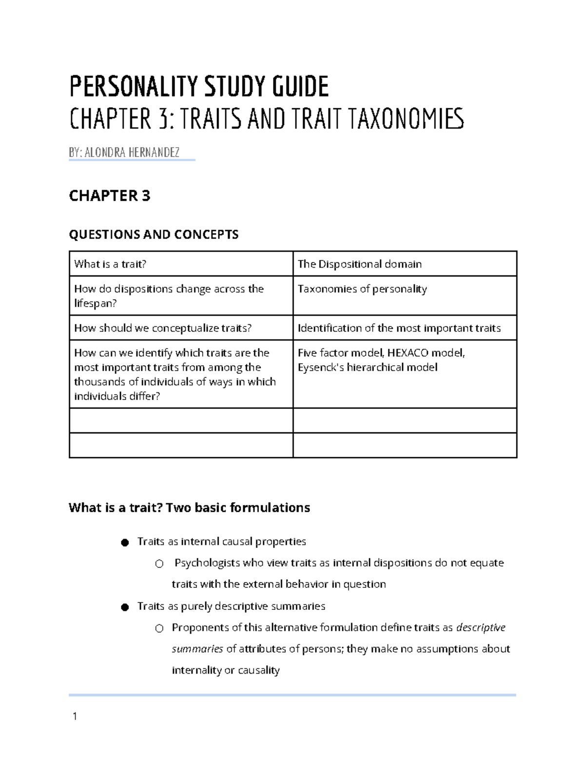Chapter 3- Study guide - Summary Personality - PERSONALITY STUDY GUIDE ...