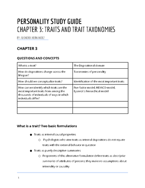 Chapter 8- Study guide - PERSONALITY STUDY GUIDE CHAPTER 8: EVOLUTIONARY PERSPECTIVES ON - Studocu