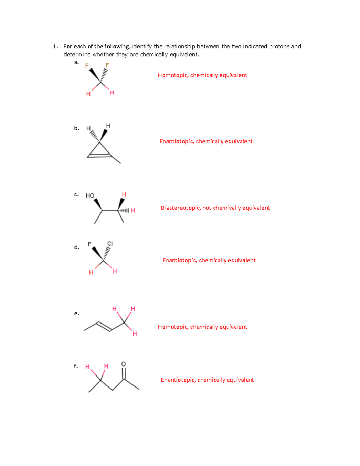 Ch. 16 Practice Worksheet V (Homotopic vs. Enantiotopic vs ...