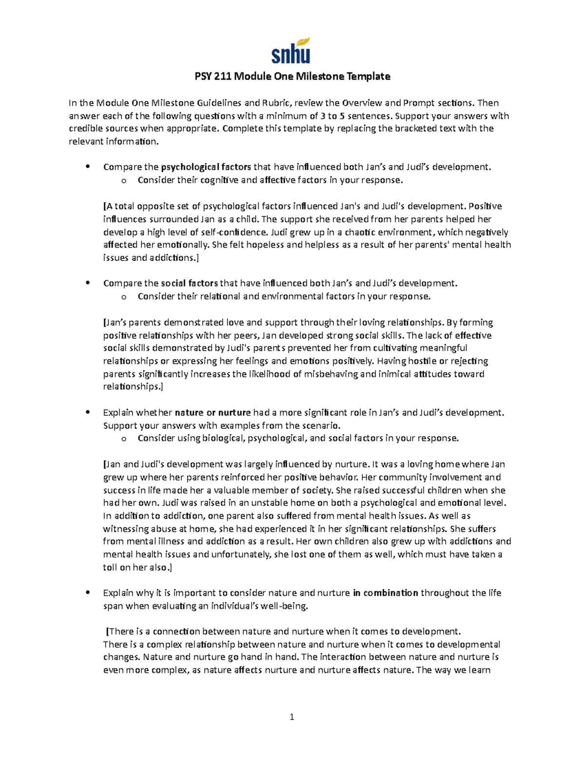 PSY 211 Module One Milestone Template - Then answer each of the ...