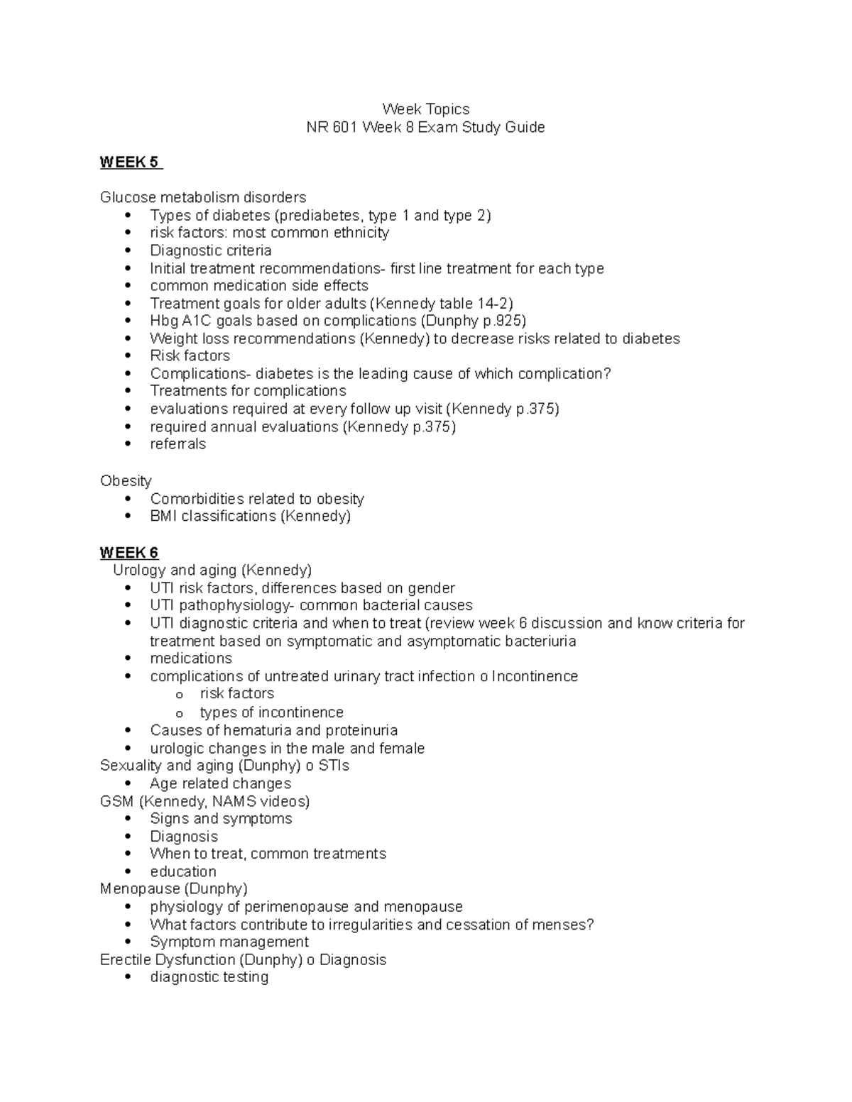601 Final Study Guide Outline copy - NR-602 - Chamberlain University ...