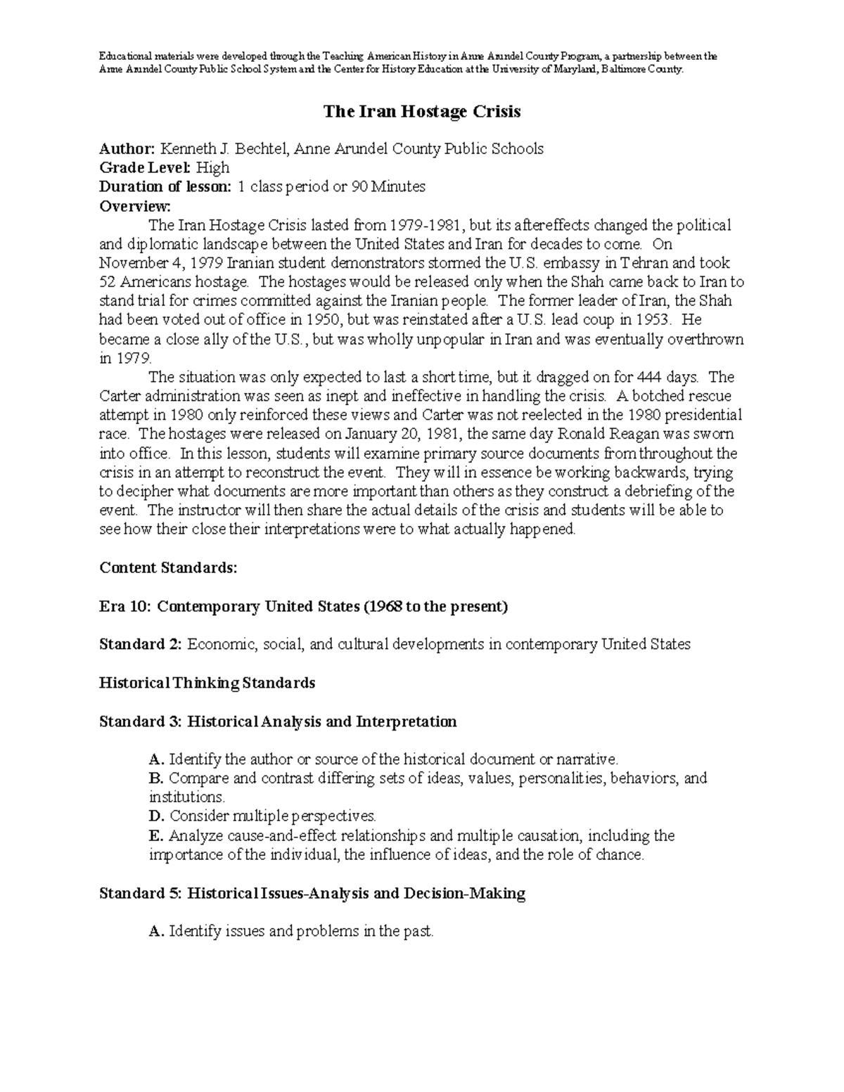 The Iran Hostage Crisis(Printer Friendly) - The Iran Hostage Crisis ...