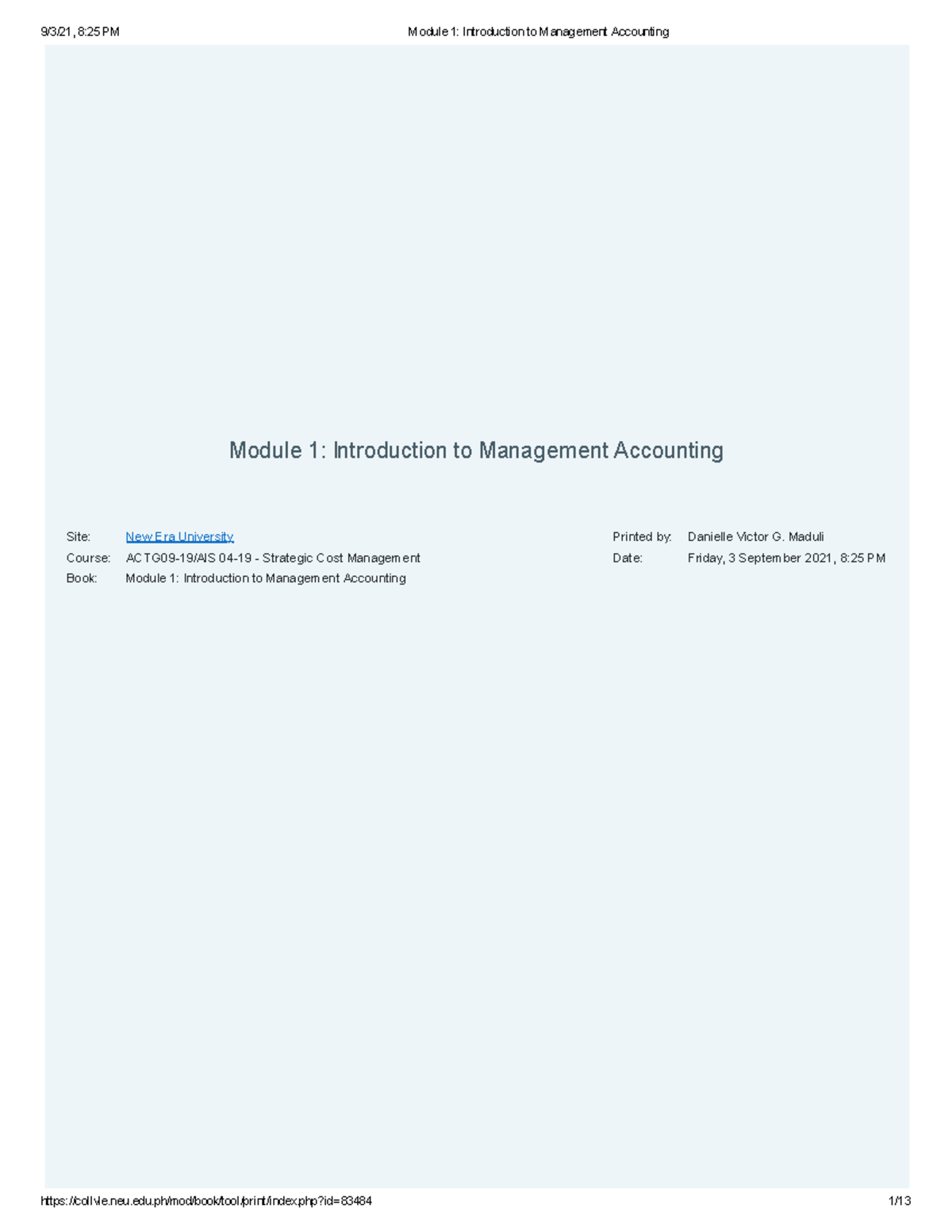 Module 1 Introduction to Management Accounting - Module 1: Introduction ...