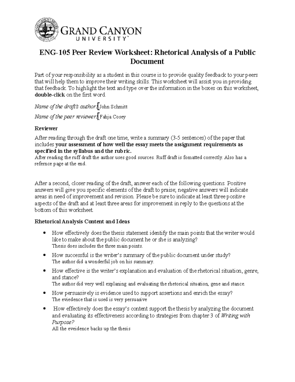 ENG-105-RS-Rhetorical Analysis Peer Review Worksheet Online - ENG-105 ...