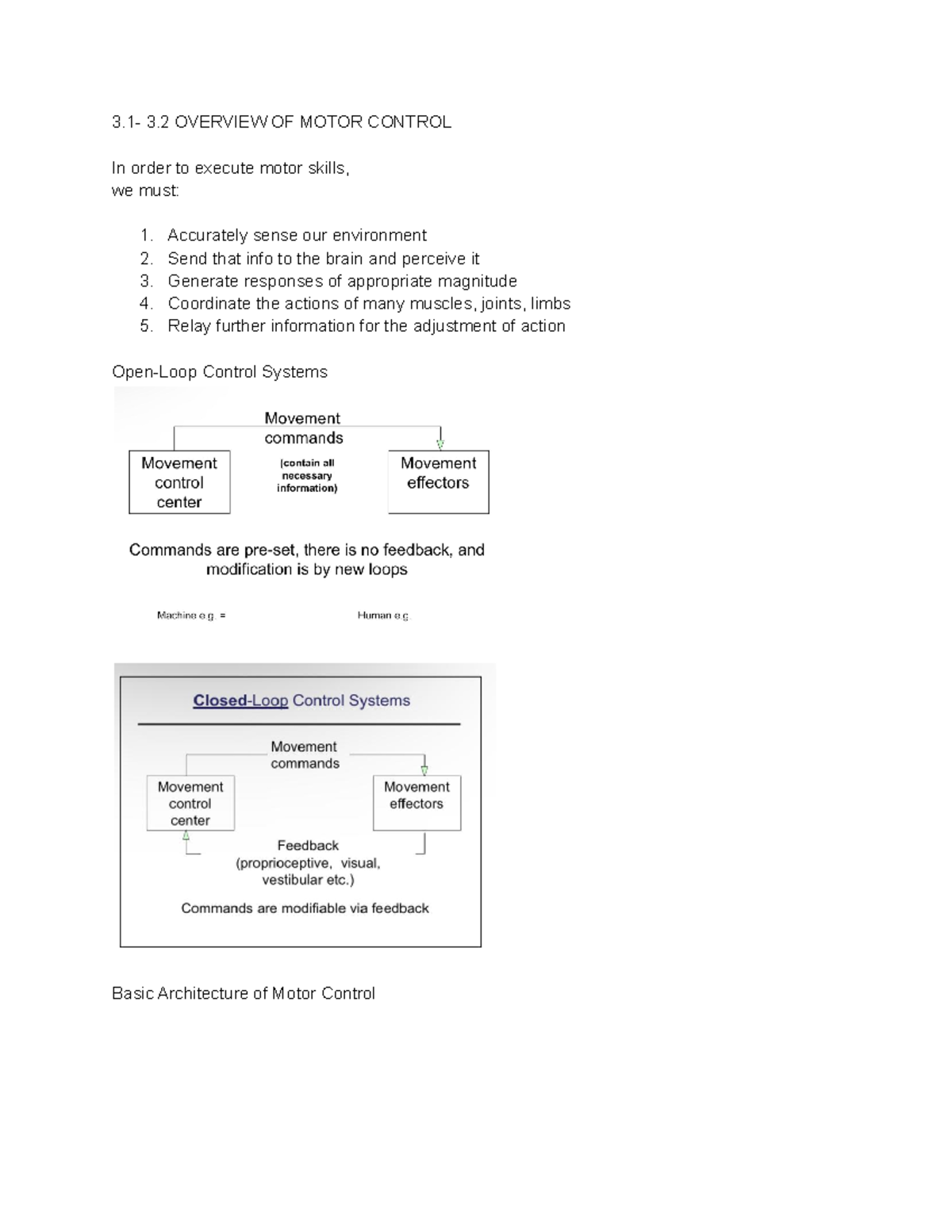 Topic 3 motor control - these are my lecture notes. my notes are very ...