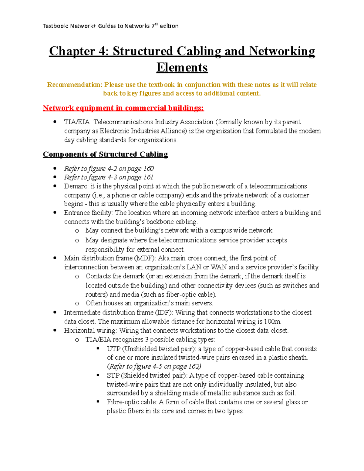 Chapter-4 - Lecture notes Lecture 4 - Textbook: Network+ Guides to ...