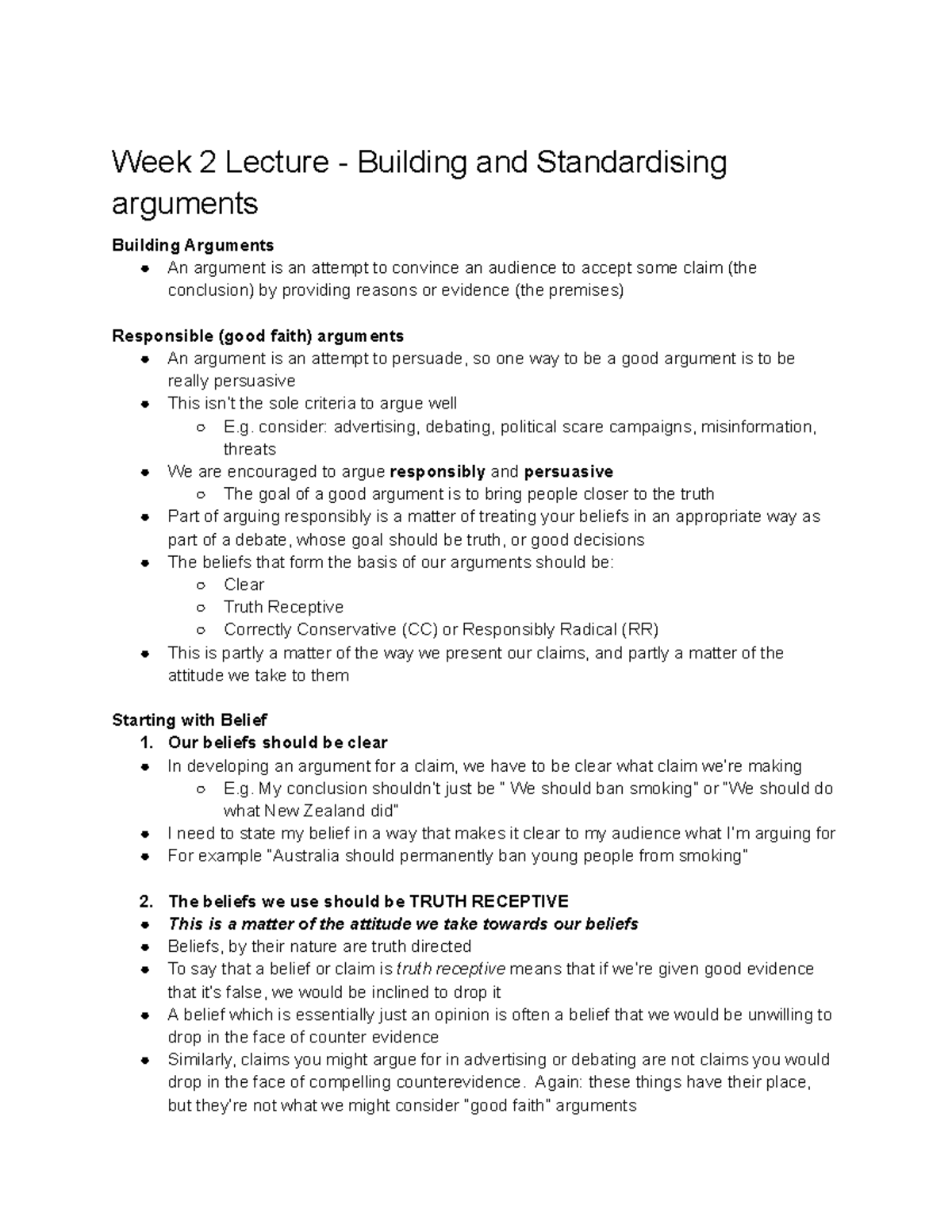 Week 2 1phil Lecture Notes Week 2 Lecture Building And Standardising Arguments Building
