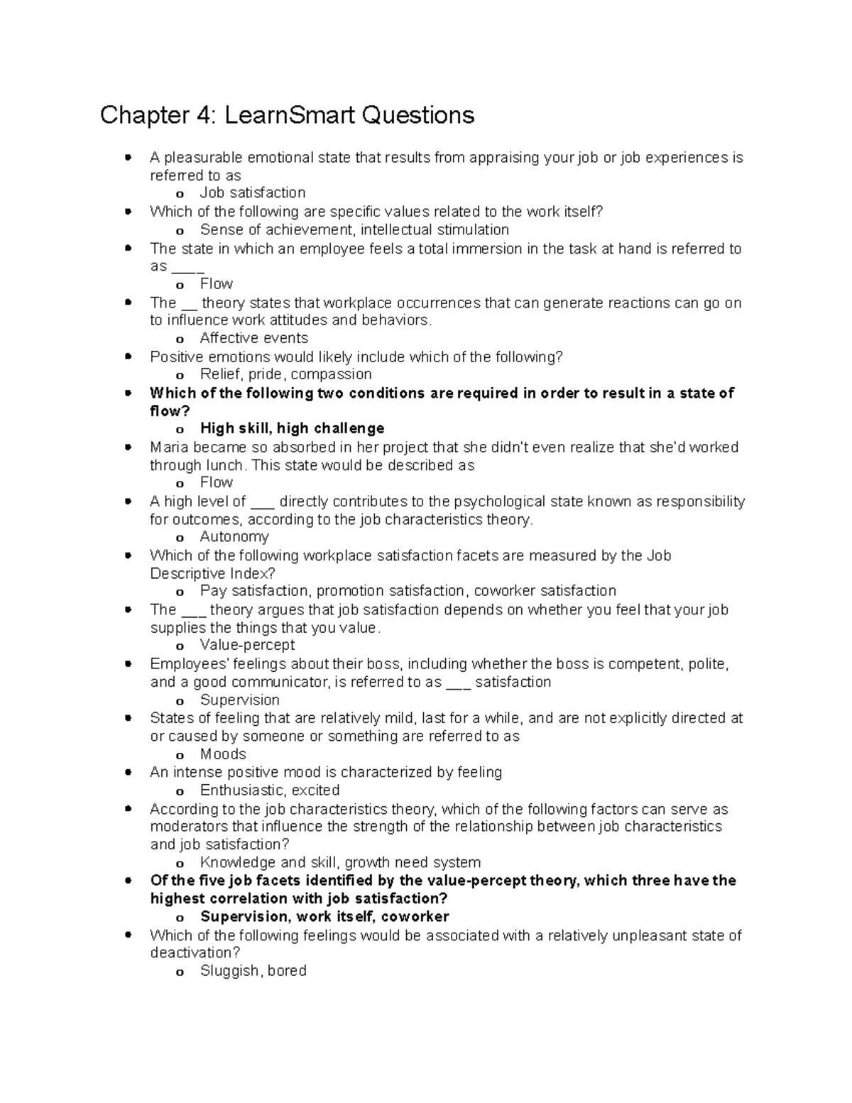 MGMT 363 Chapter 4 Learn Smart Questions - Chapter 4: LearnSmart Questions A pleasurable ...