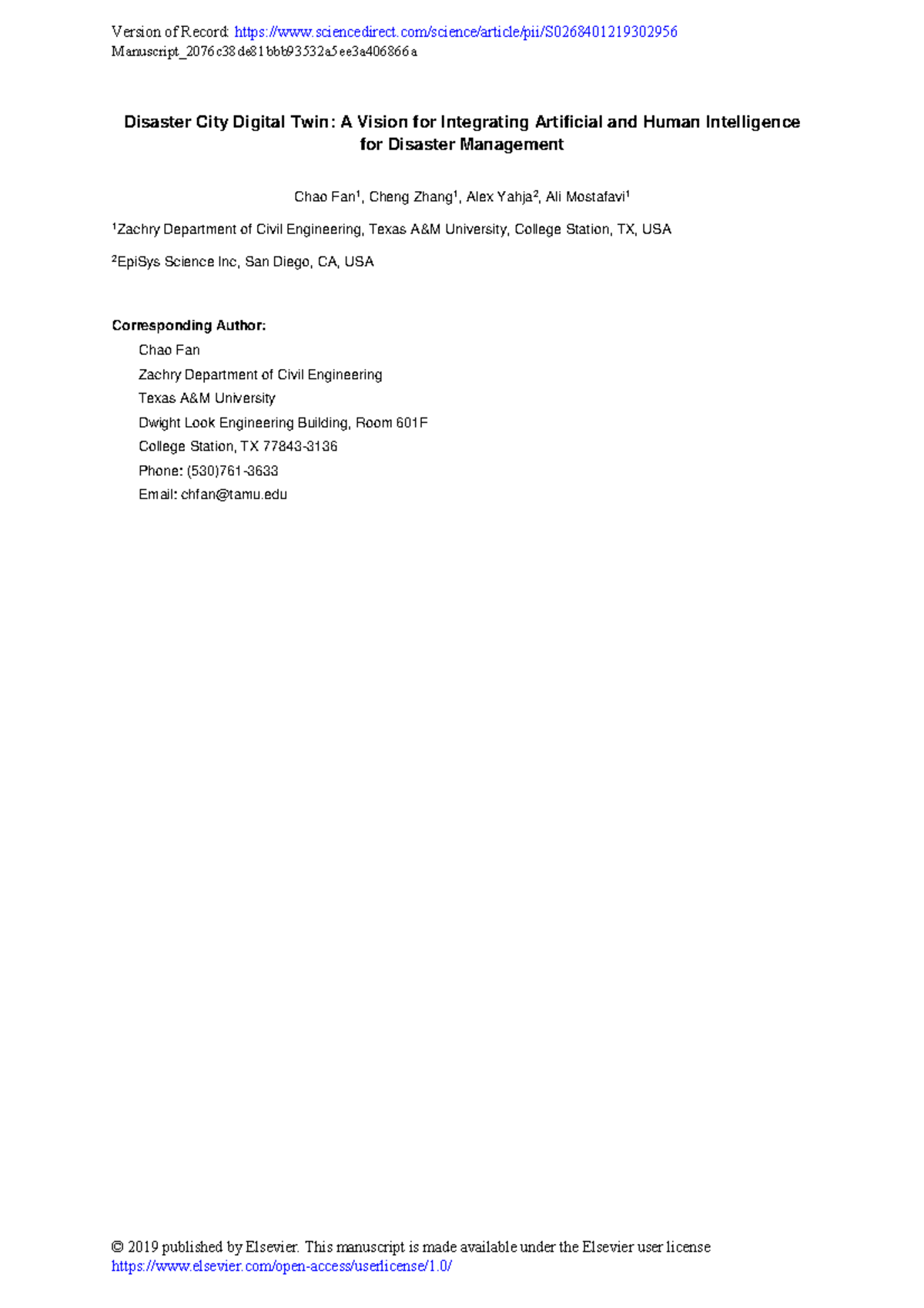 1-s2 - Notes - Disaster City Digital Twin: A Vision for Integrating ...