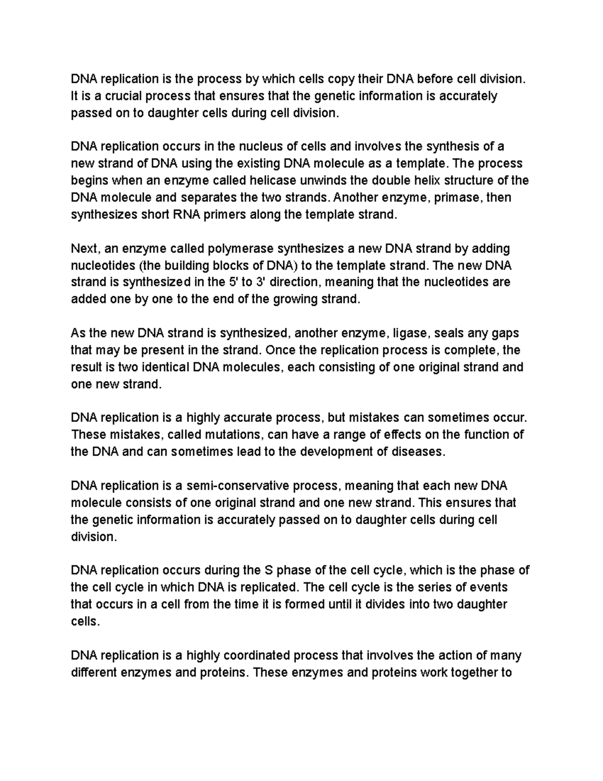 DNA replication - It is a crucial process that ensures that the genetic ...