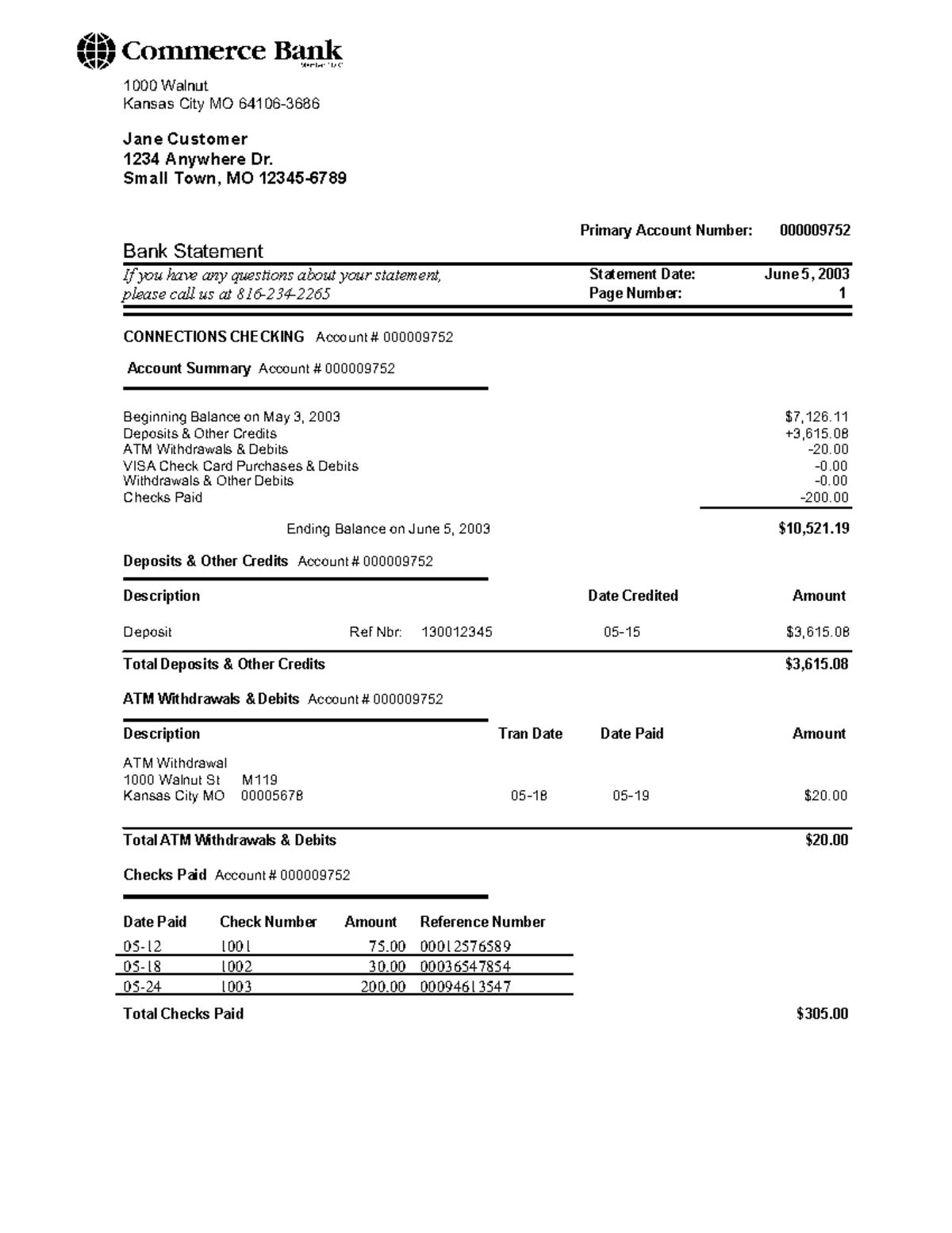 Statement sample 1 - asd - 1000 Walnut Jane Customer ATM Withdrawals ...