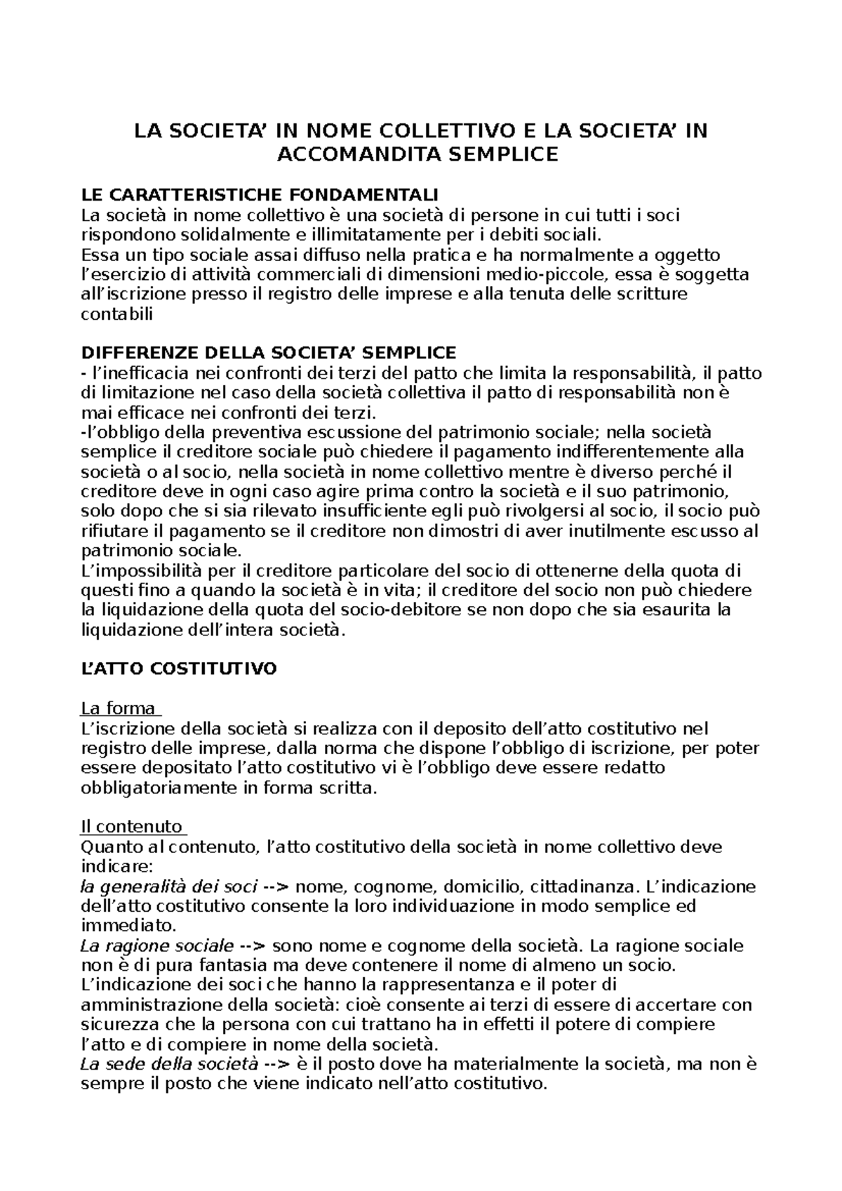 LA Societa 3 - appunti di diritto sulla società - LA SOCIETA’ IN NOME ...