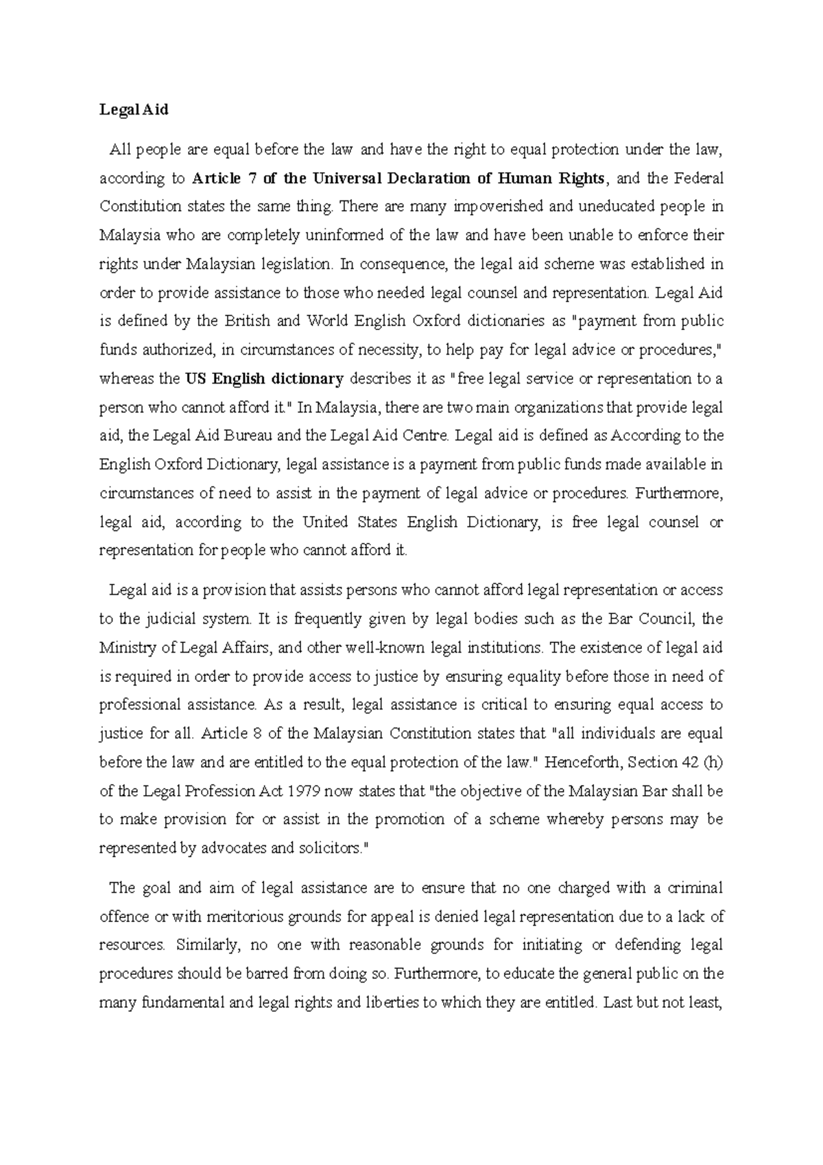 Legal Aid introduction to law - Introduction to Law - MMU - Studocu