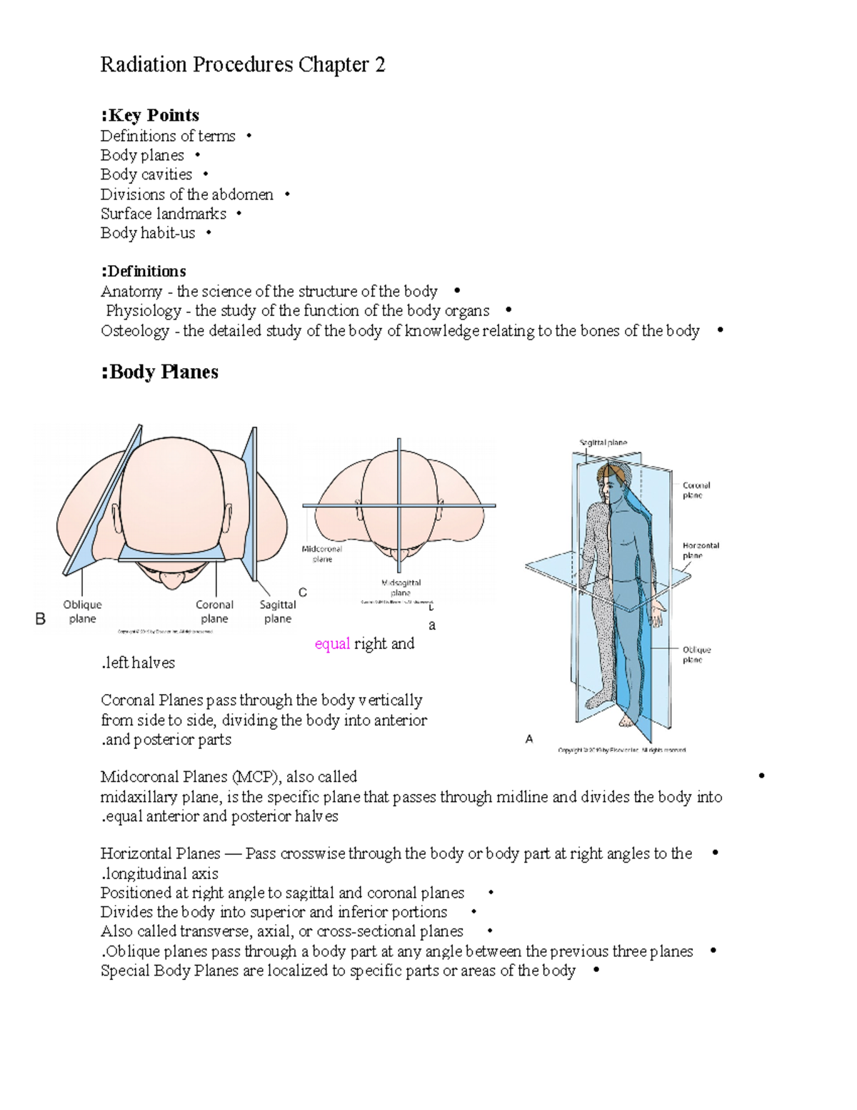 RAD Procedures CH. 2 Notes - : Key Points Definitions of terms • Body ...