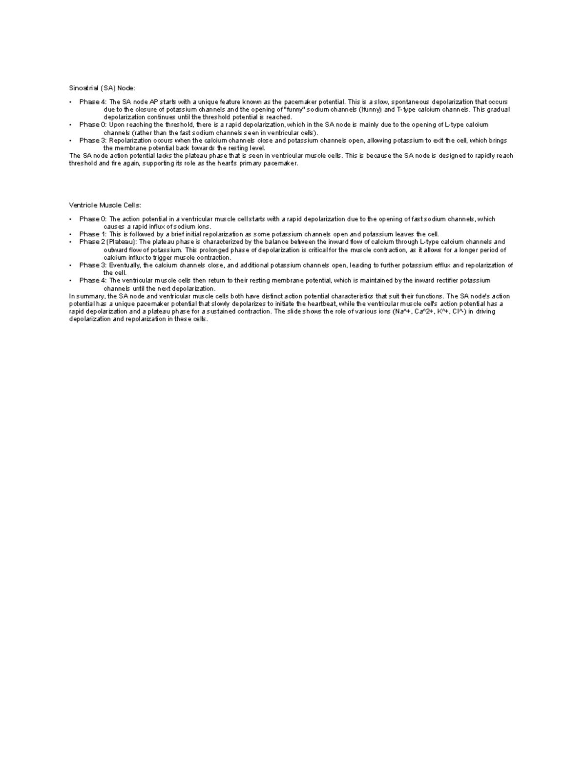 Sinoatrial - Summary Mammalian Physiology - Sinoatrial (SA) Node: Phase ...