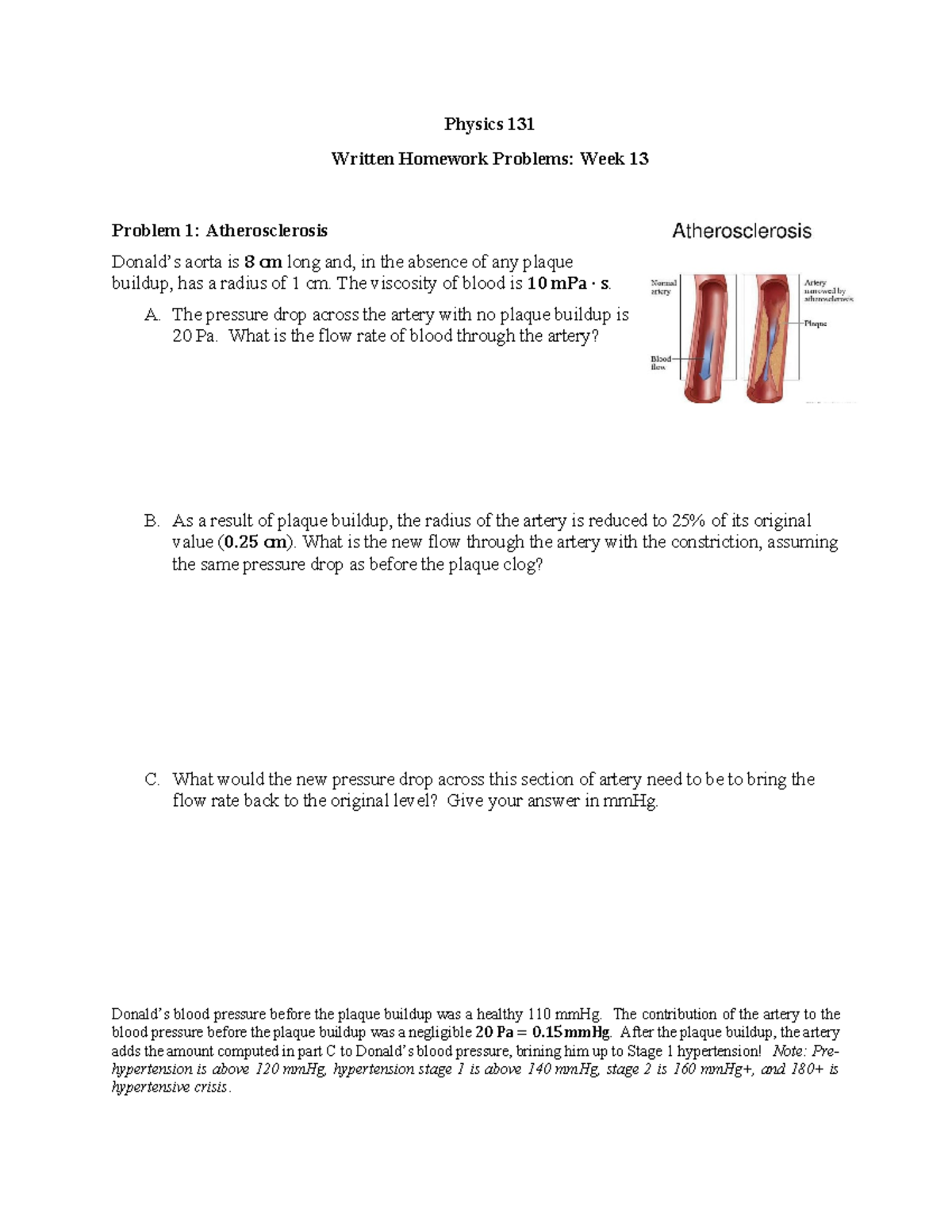 Week13 More Fluids Written - Physics 131 Written Homework Problems: Week 13 Problem 1: - Studocu