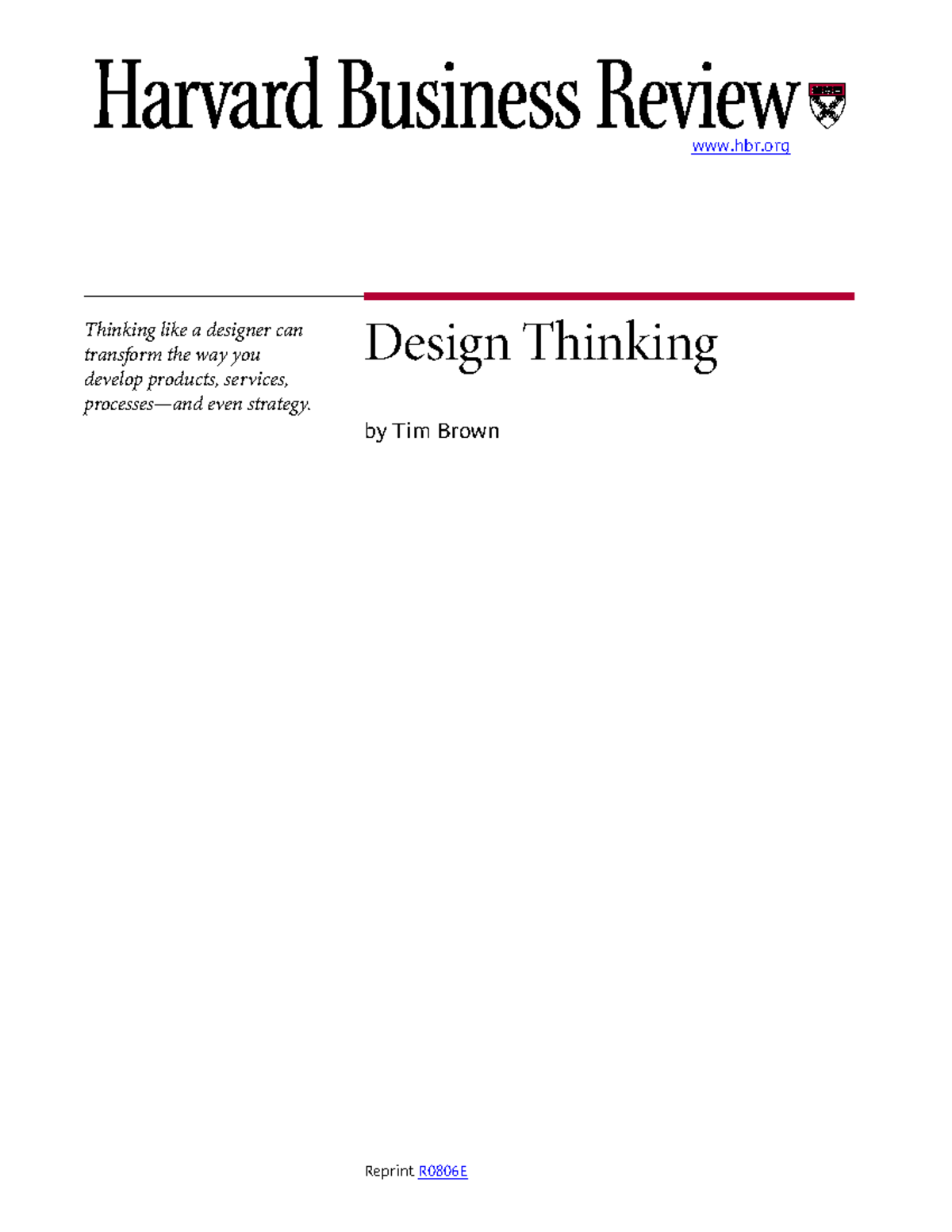 Lectura. Tim Brown, Design Thinking - ####### hbr Design Thinking by ...