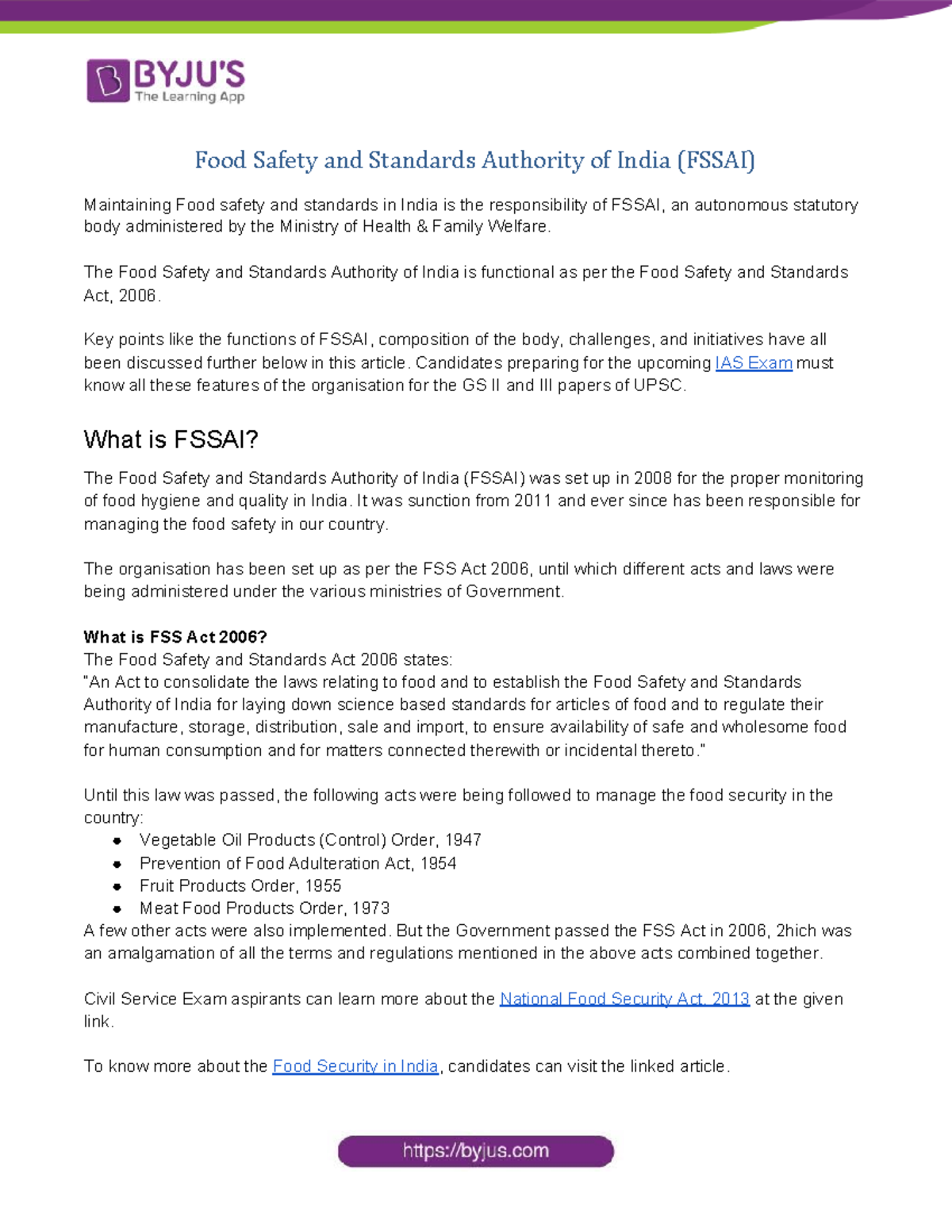 Food Safety and Standards Authority of India Fssai - Food Safety and ...