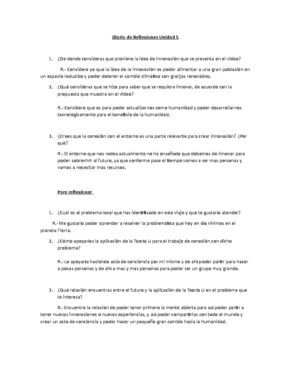 Diario de Reflexiones Unidad 5 JRR - Diario de Reflexiones Unidad 5 ¿De donde consideras que ...