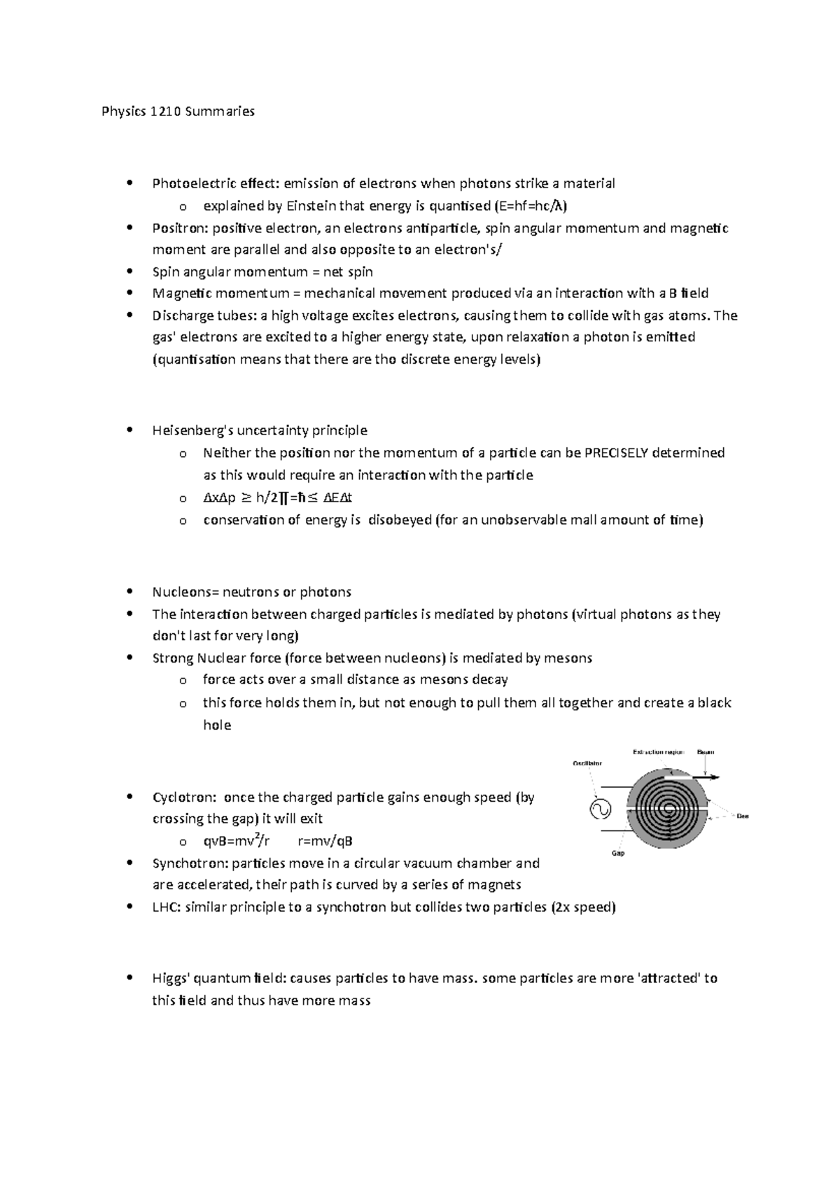 Physics 1210 Summaries - Physics 1210 Summaries Photoelectric effect ...