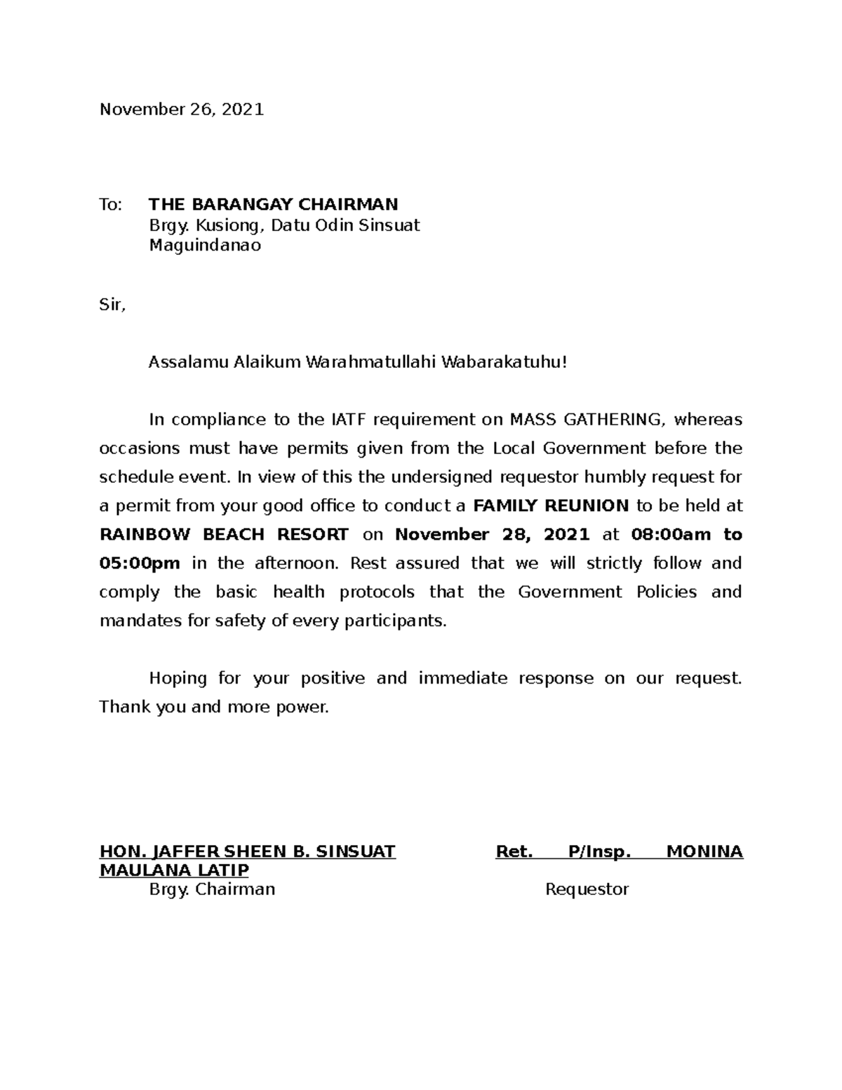 Clearance - Reflection and understanding - November 26, 2021 To: THE ...