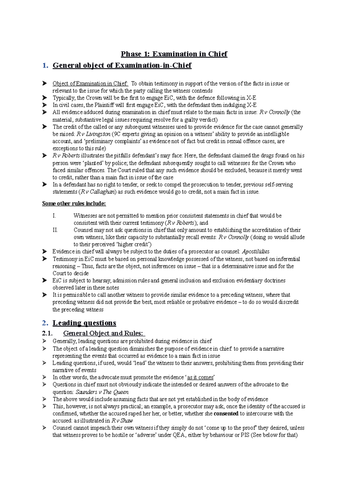 Phase 1 - Phase 1: Examination in Chief 1. General object of ...