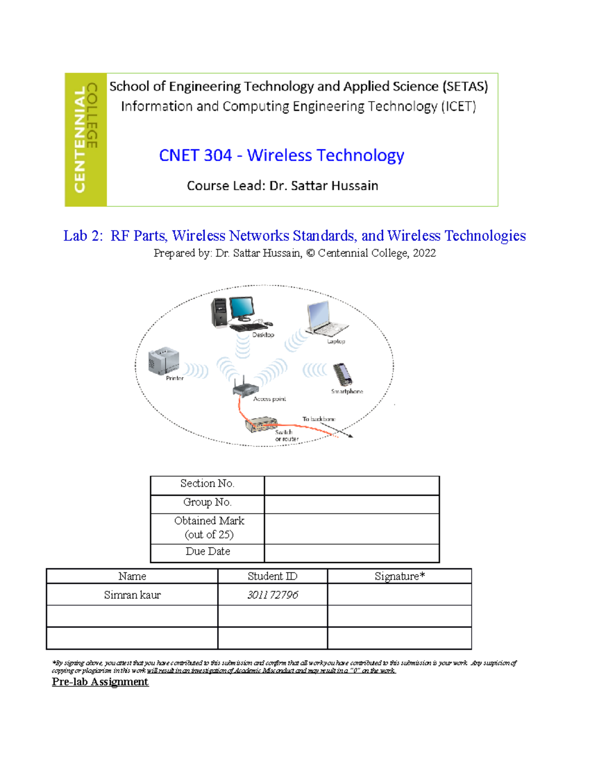 CNET304 Lab 2 RF Parts - Lab 2: RF Parts, Wireless Networks Standards ...