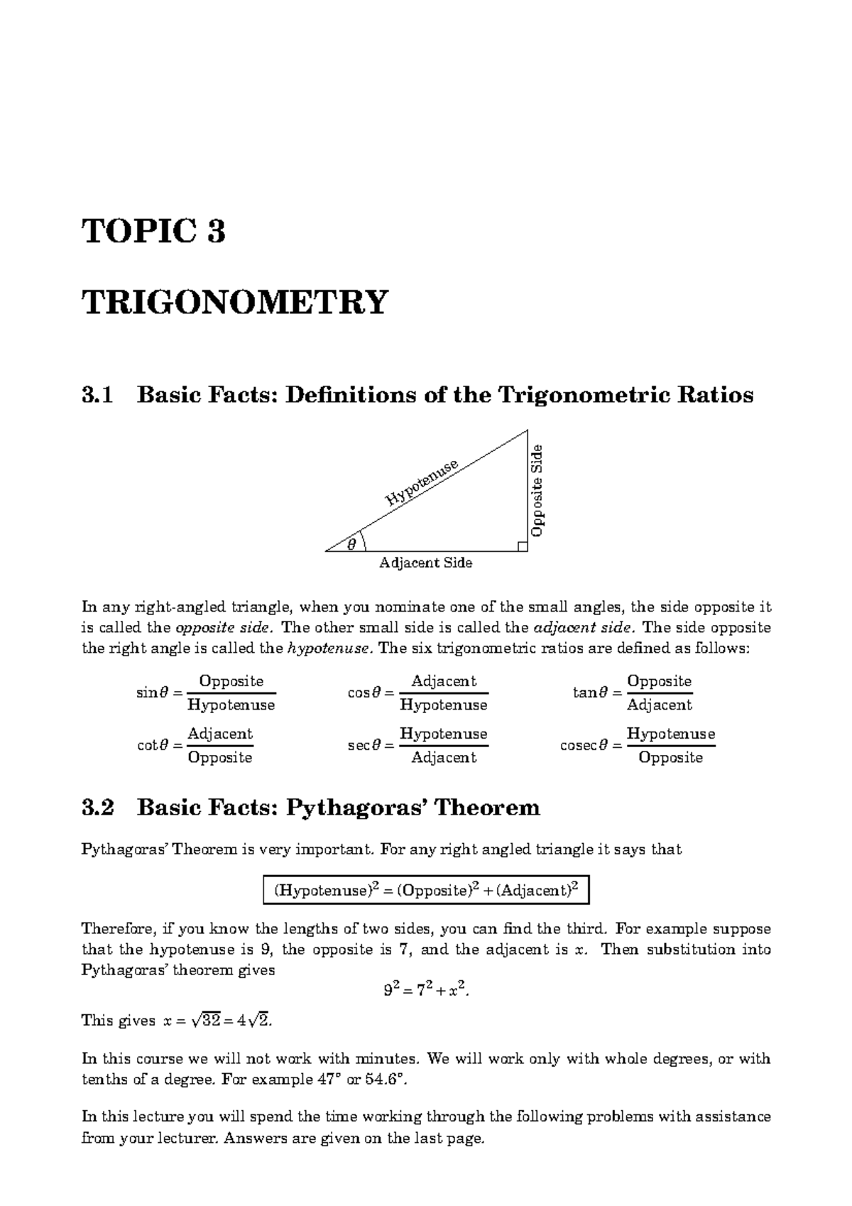 Topic 3 - Trigonometry for lecture note - TOPIC 3 TRIGONOMETRY 3 Basic ...
