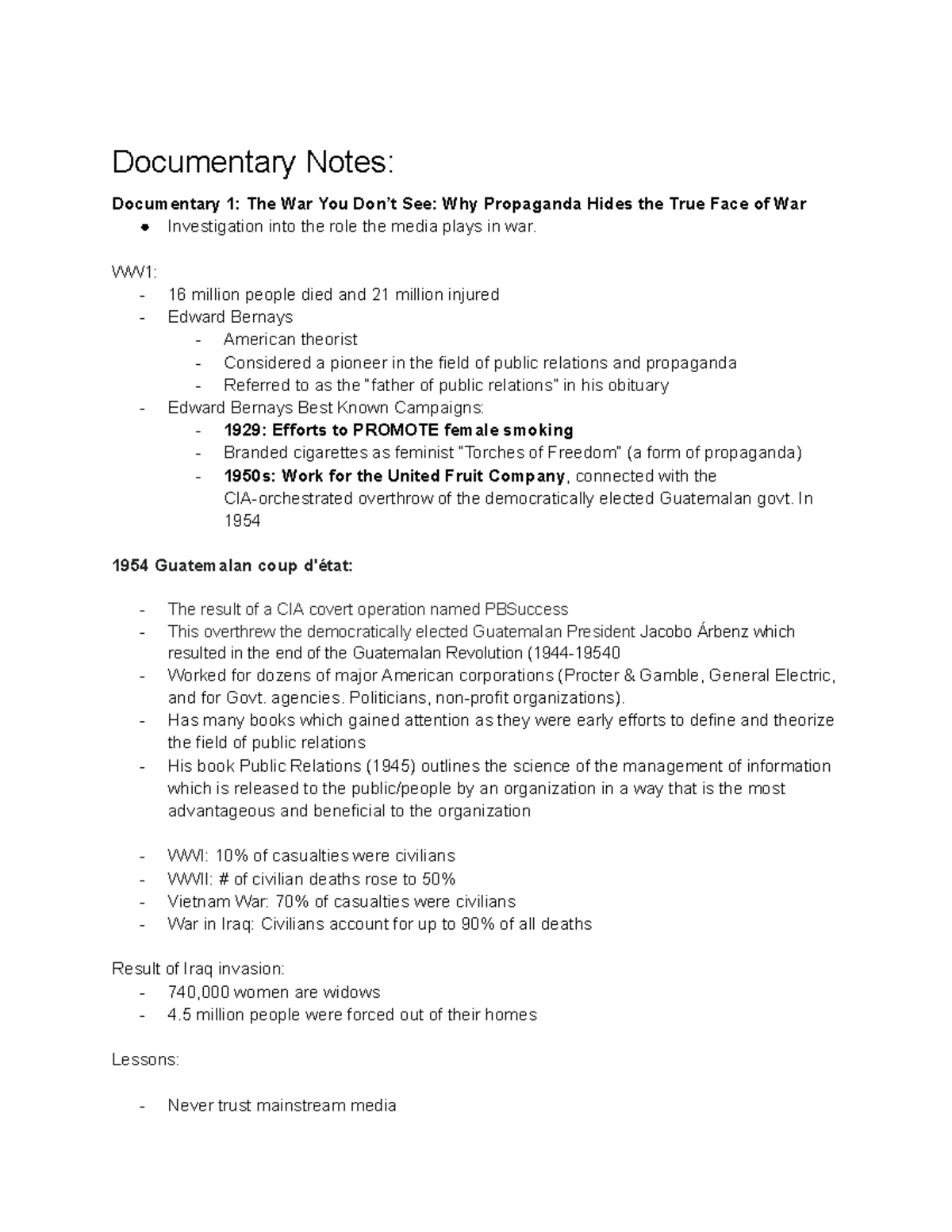 Documentary Notes POLI 369 1 - Documentary Notes: Documentary 1: The ...
